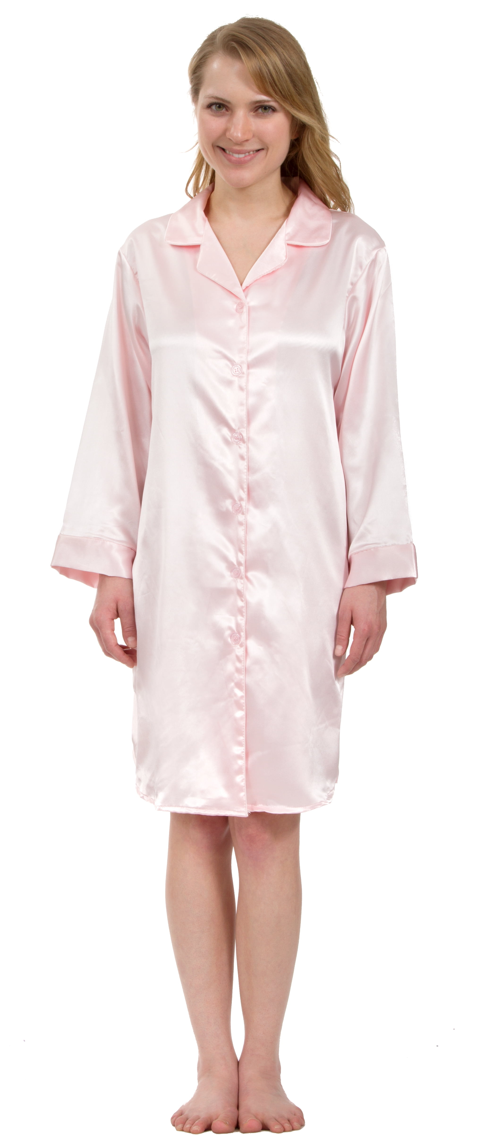 Leisureland Satin Buttoned Robe Nightshirt Boyfriend Style Sleep Shirt ...