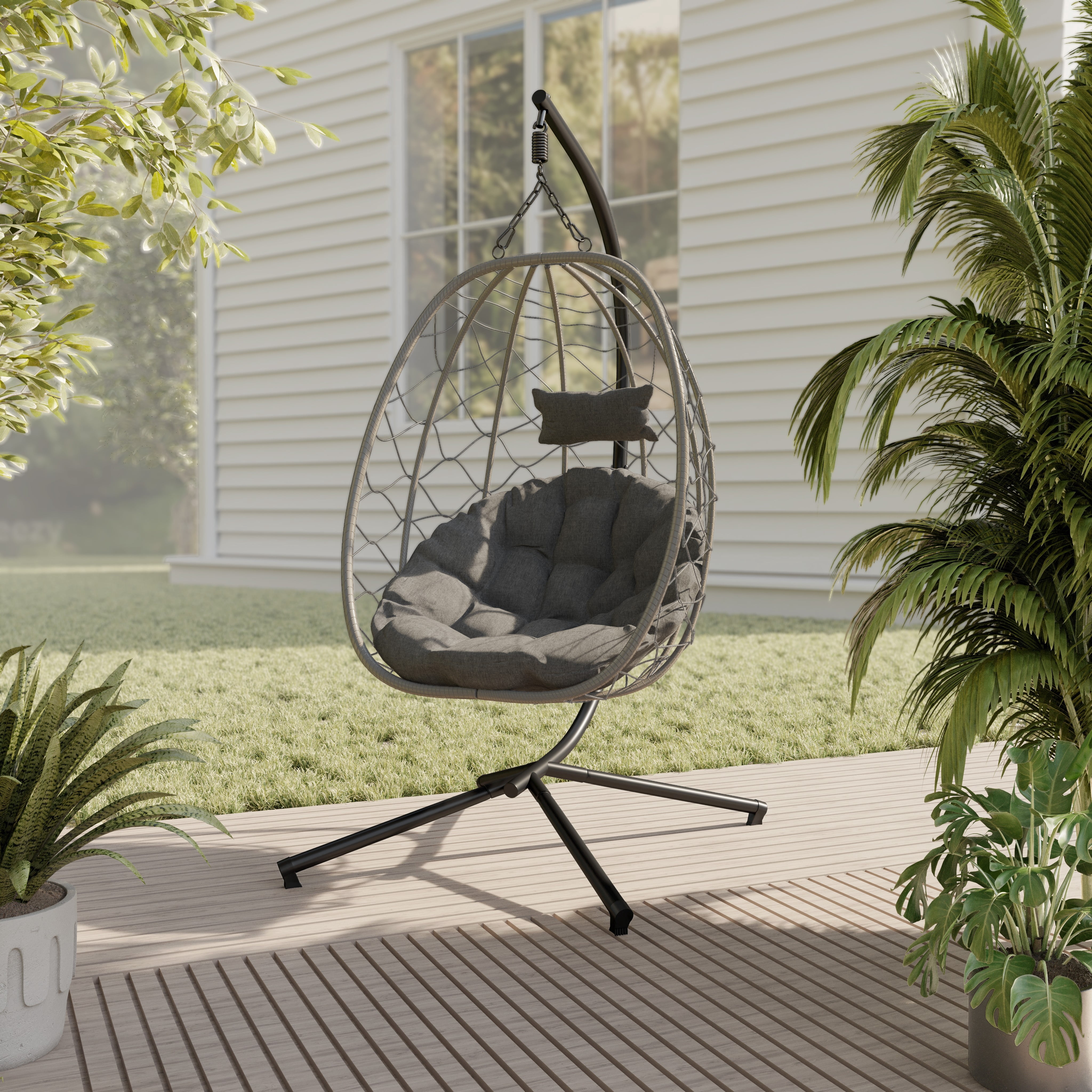 Leisuremod Summit Mid-Century Modern Outdoor Single Person Egg Swing ...