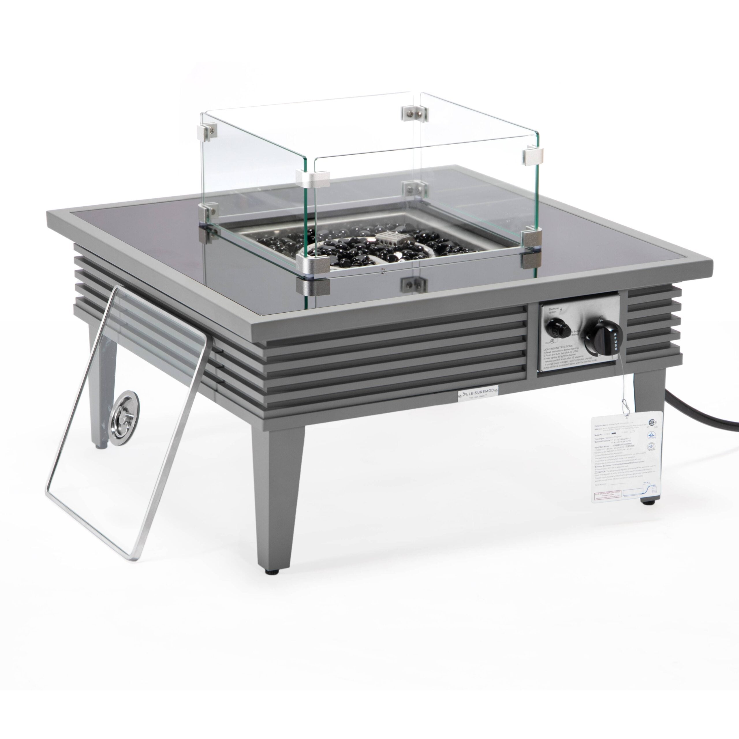 Leisuremod Walbrooke Modern Outdoor Square Fire Pit Table with Powder ...