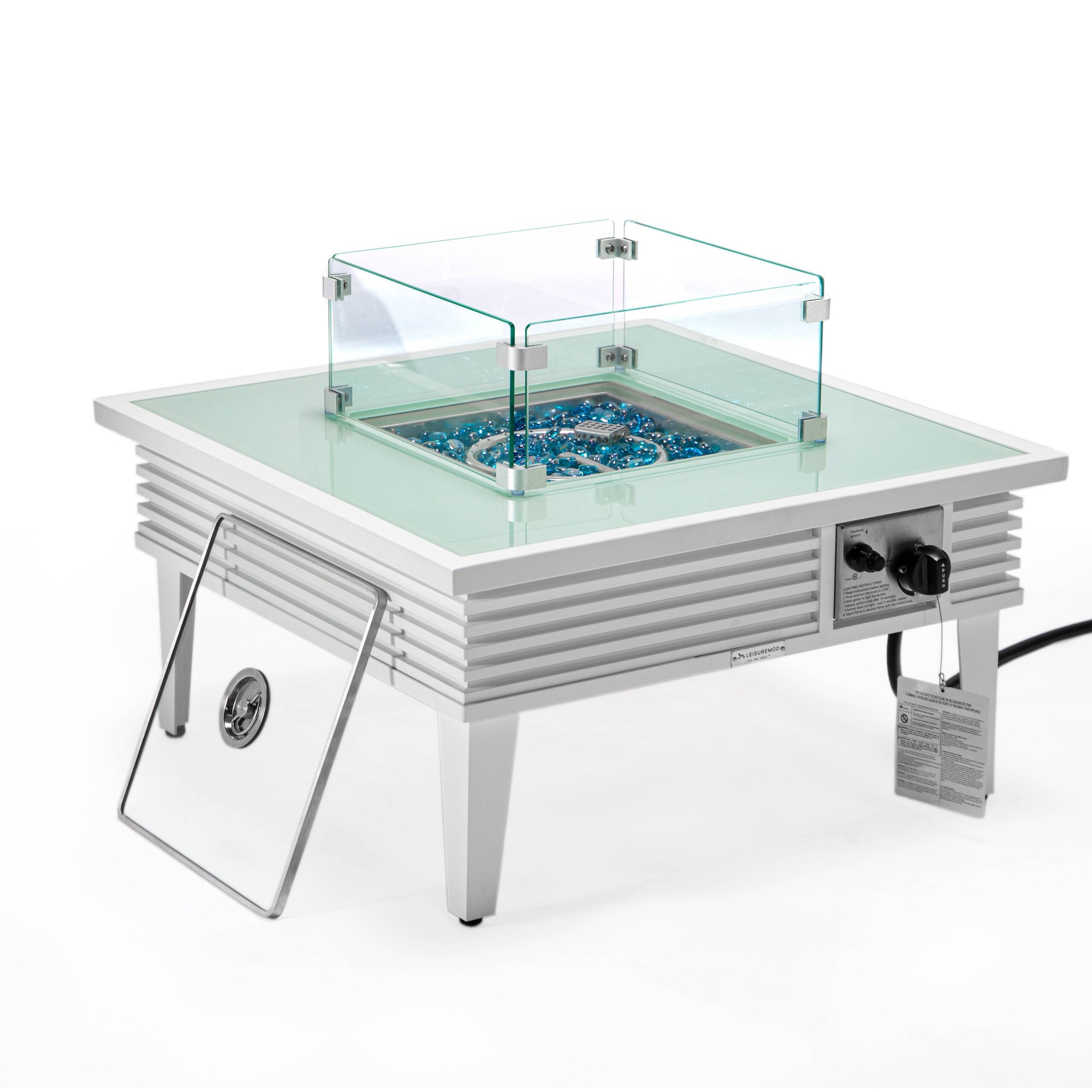 Leisuremod Walbrooke Modern Outdoor Square Fire Pit Table with Powder ...