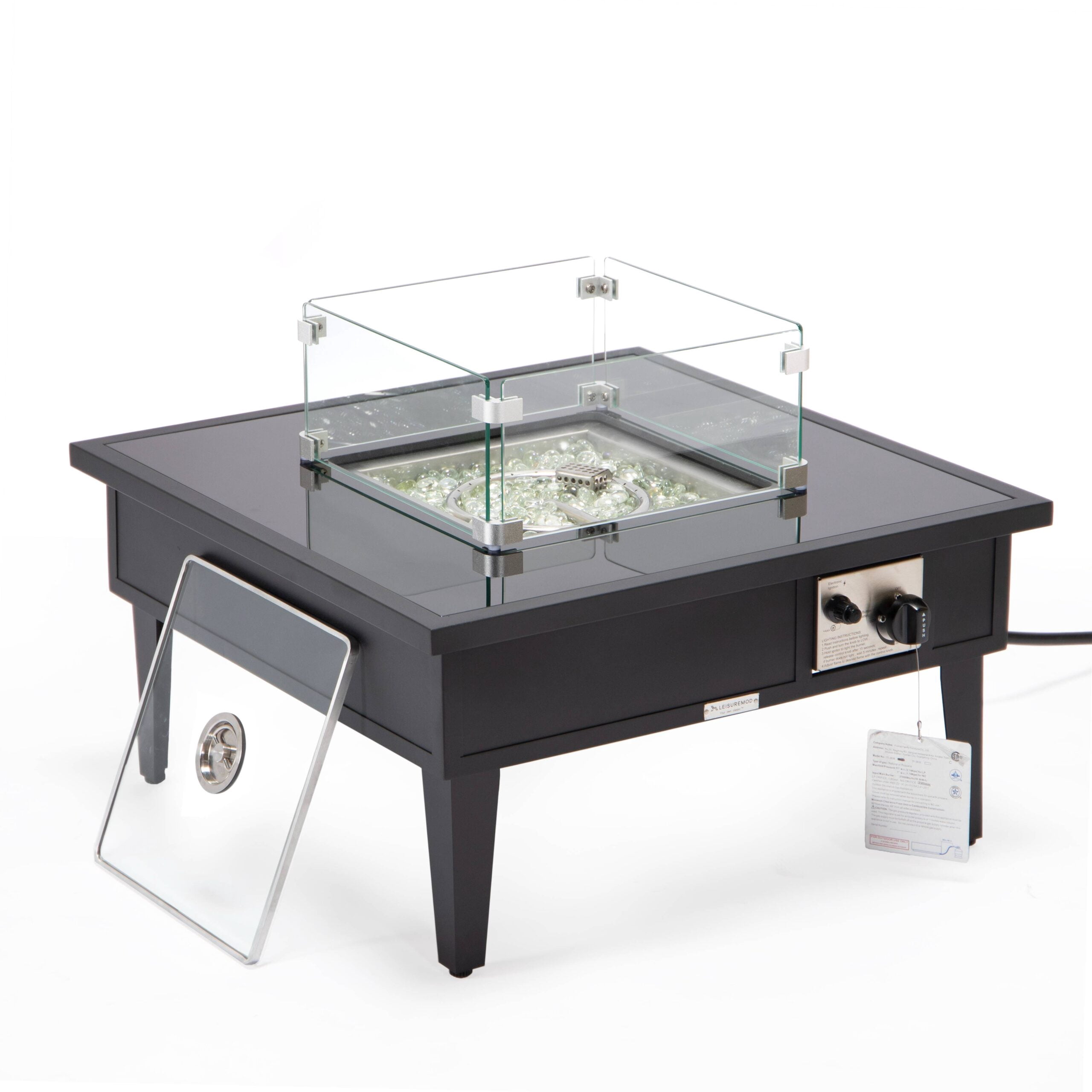 Leisuremod Walbrooke Modern Outdoor Square Fire Pit Table with Powder ...