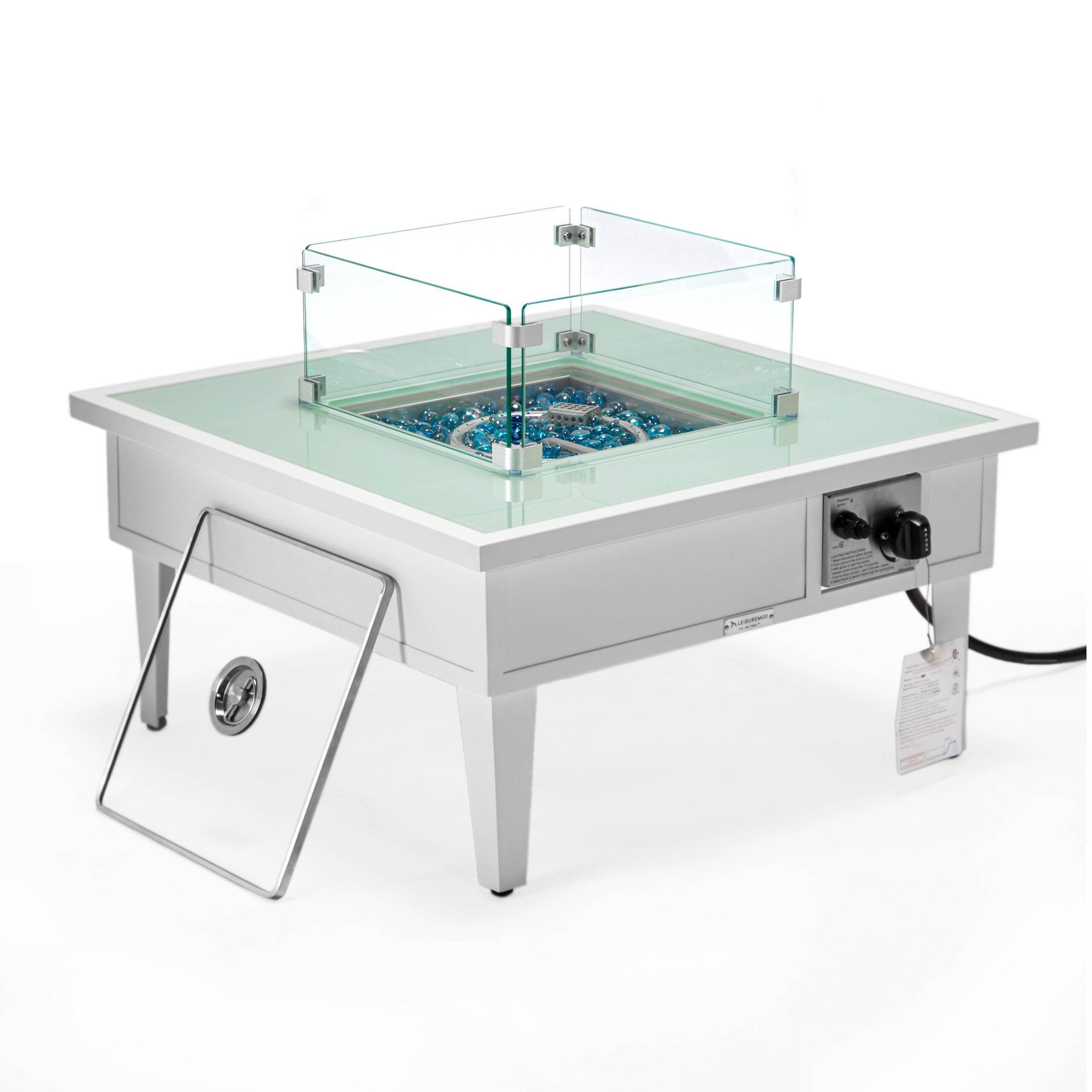 Leisuremod Walbrooke Modern Outdoor Square Fire Pit Table with Powder ...