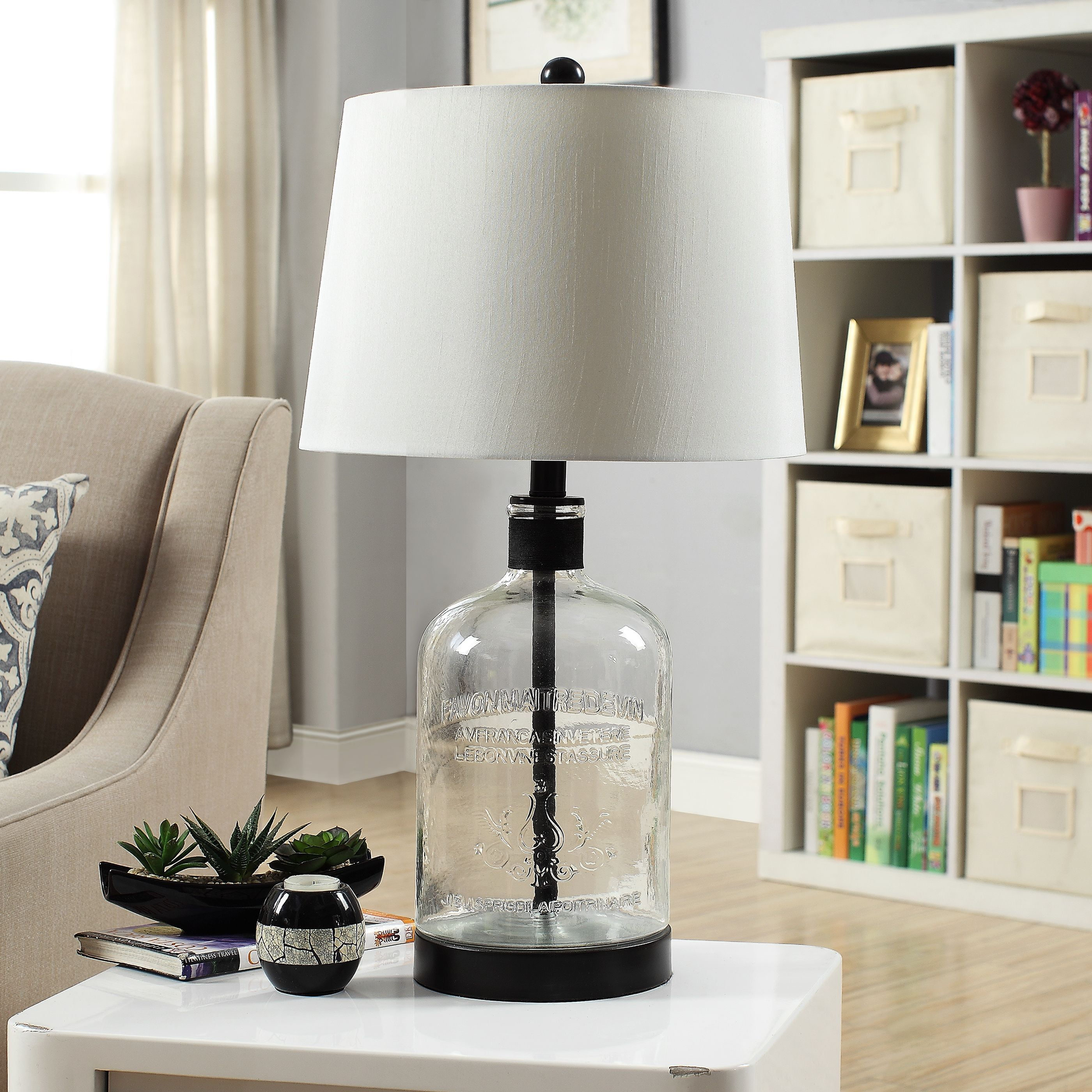 Leith French Country Style 26.5" Glass Table Lamp with Black Metal Base ...