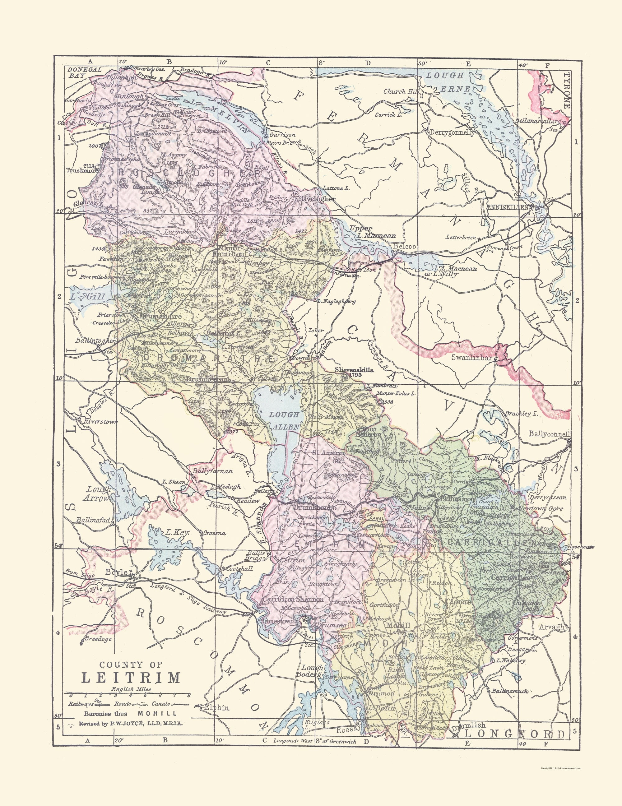 Historic Map - Leitrim County Ireland - Bartholomew 1882 - 23 x 29.81 ...