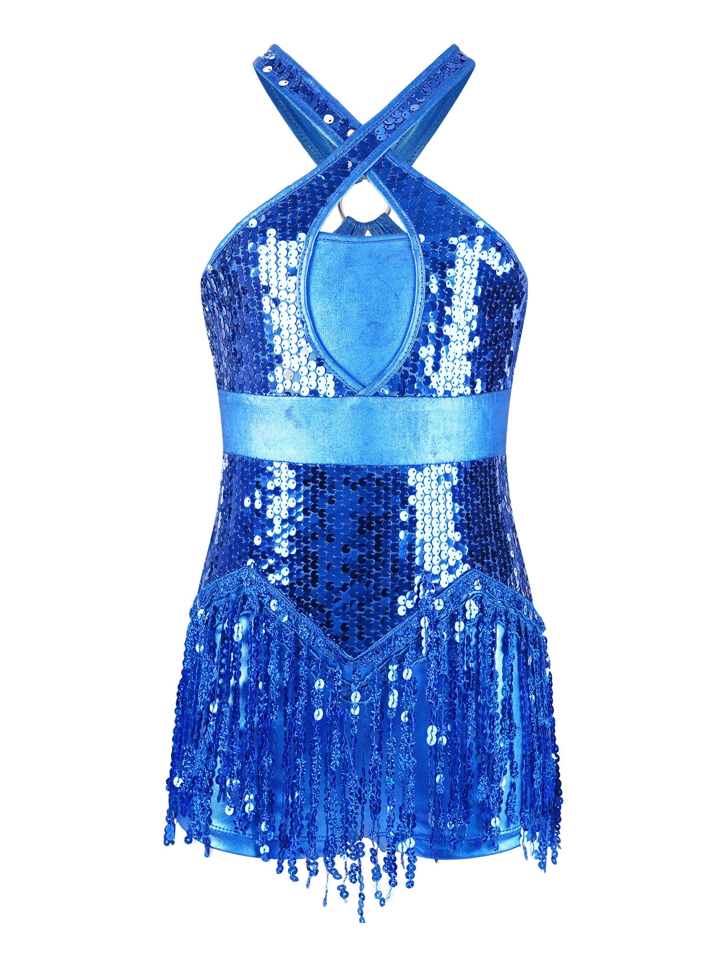 Lejafay Girls Halter Neck Sequin Tassel Latin Dance Dress Fringed ...