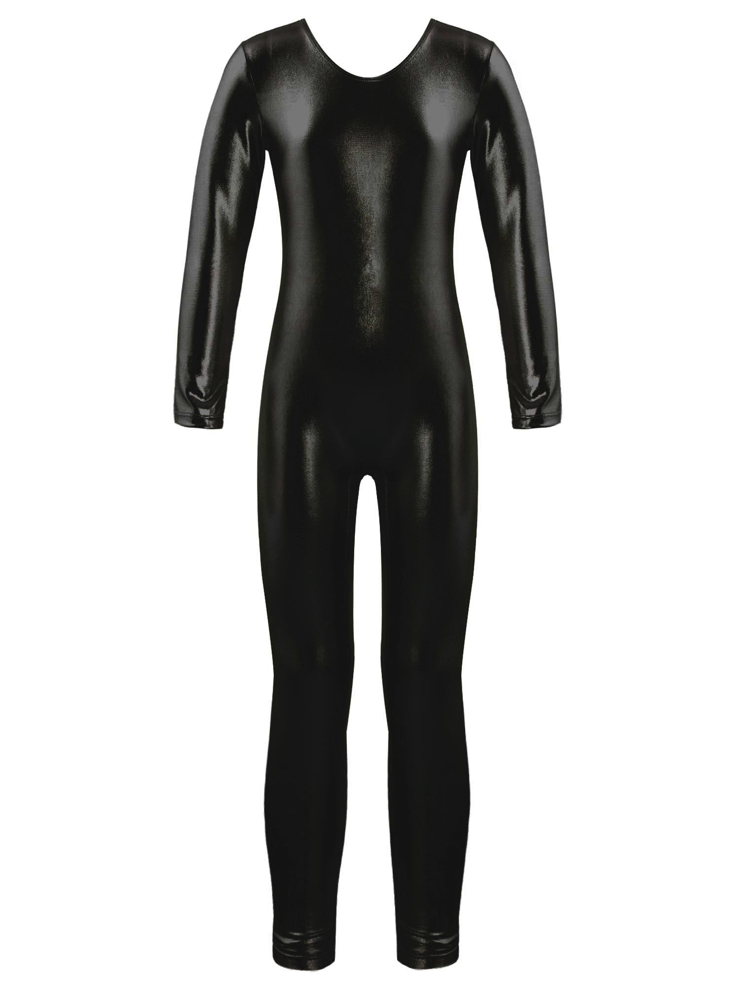 Lejafay Girls Kids Shiny Metallic Long Sleeve Unitard Spandex One Piece ...