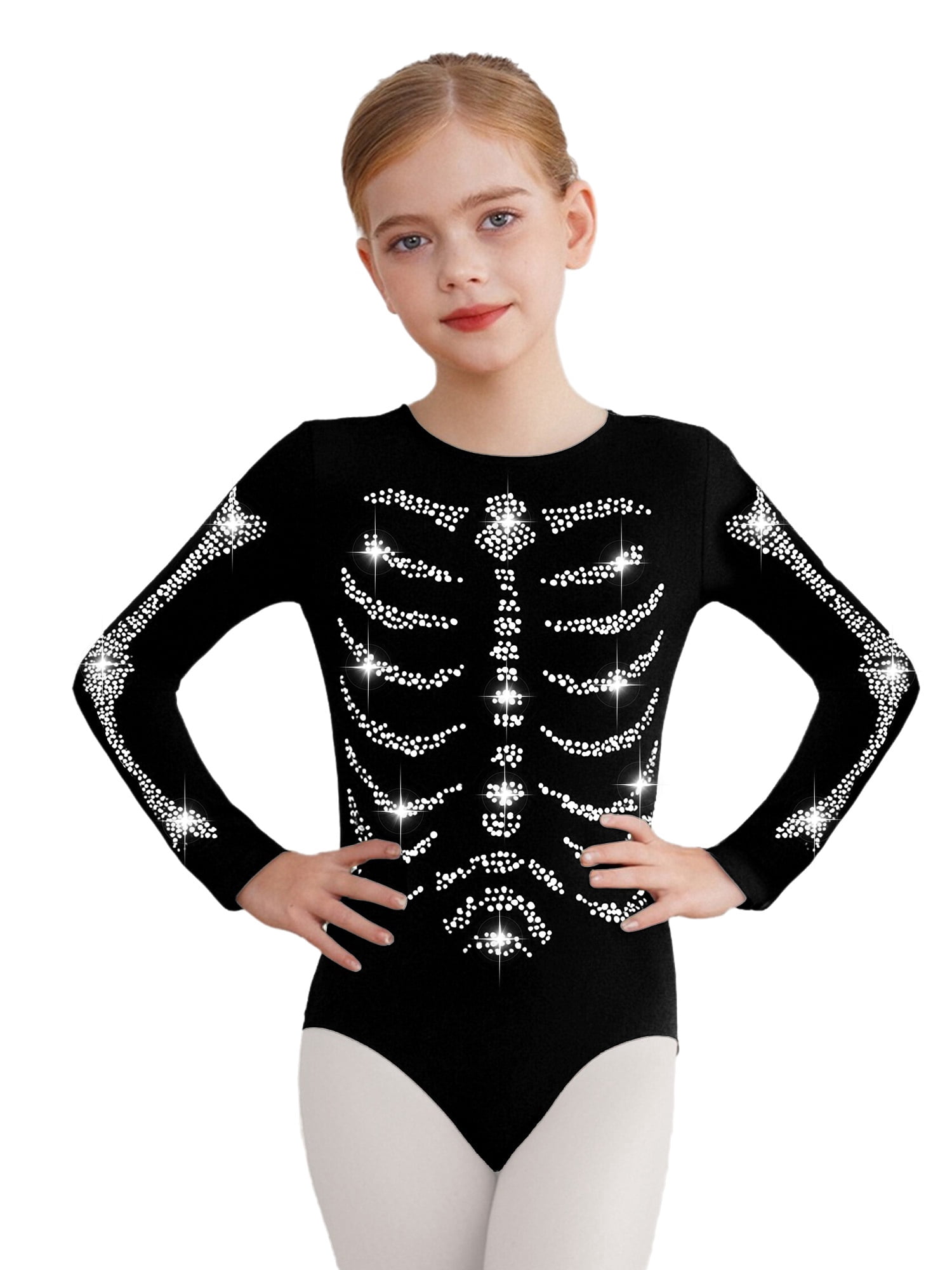 Lejafay Gymnastics Leotards for Girls Skeleton Bones Dance Leotard Long ...