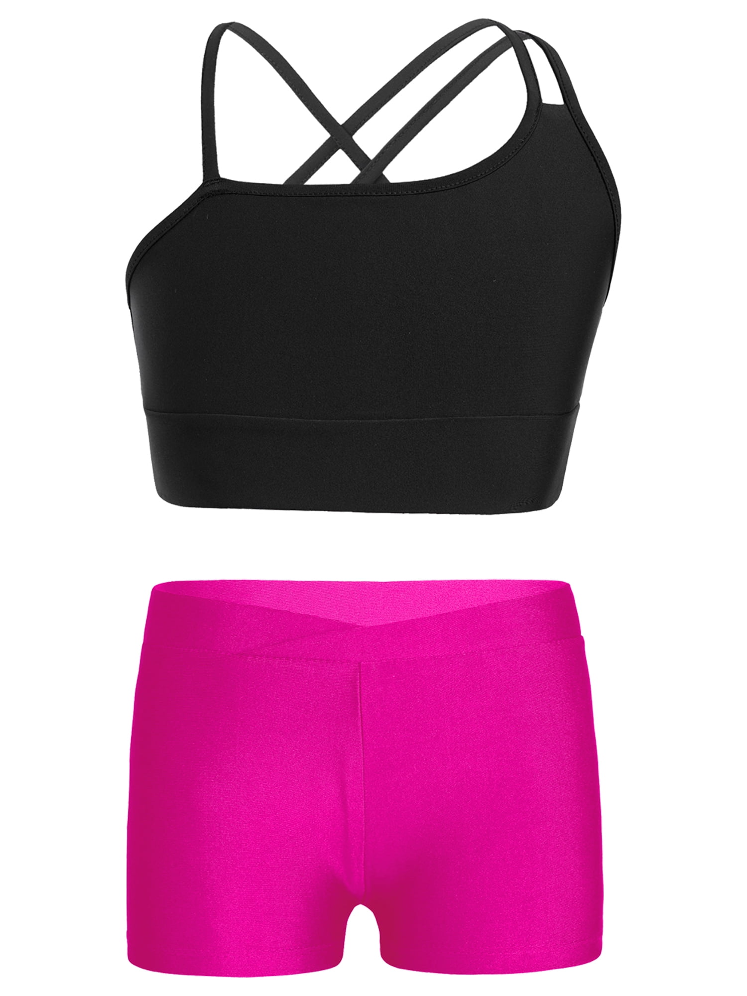 Lejafay Kids Girls 2 Piece Dance Outfits Crop Top with Booty Shorts ...