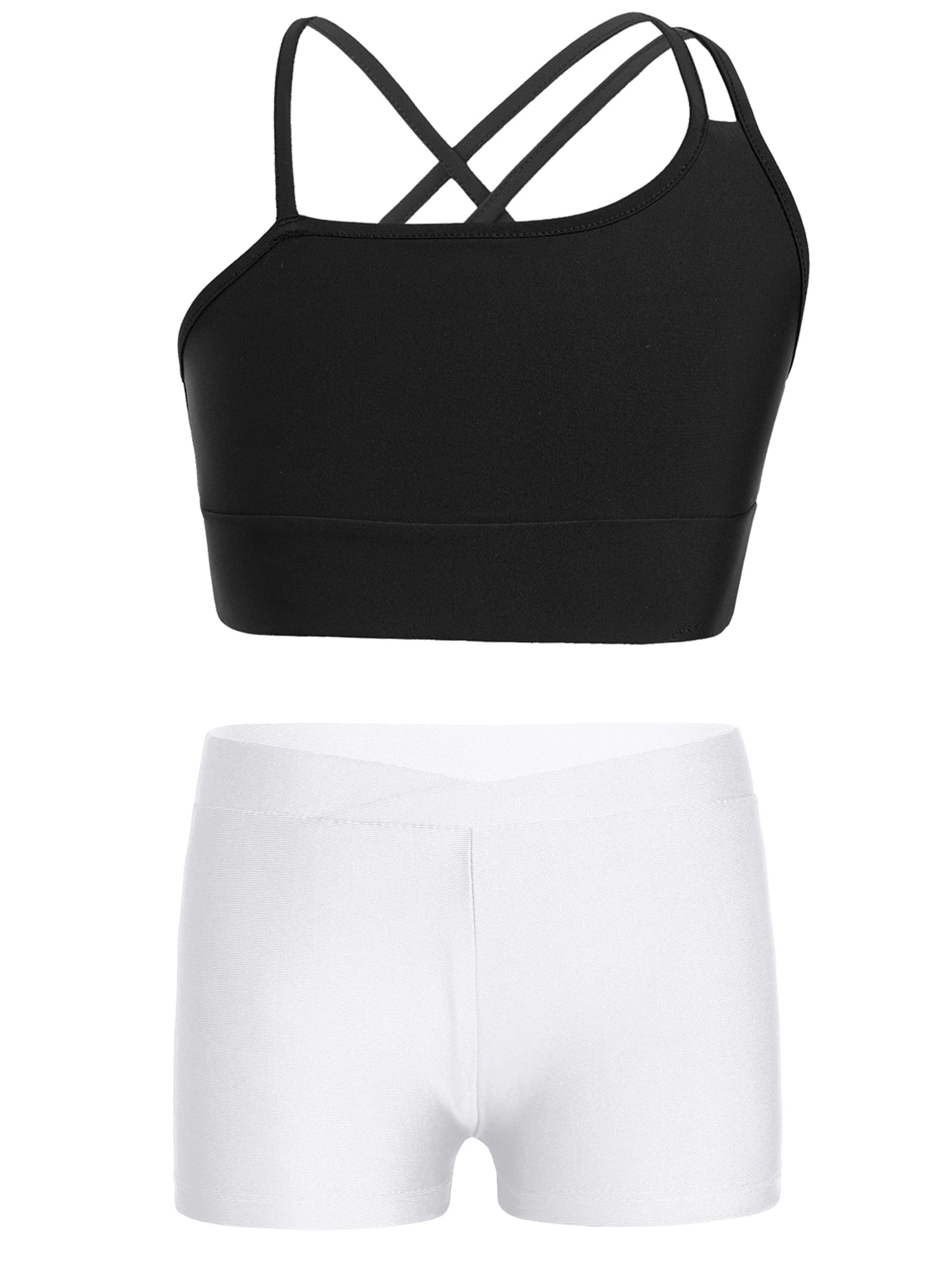 Lejafay Kids Girls 2 Piece Dance Outfits Crop Top with Booty Shorts ...