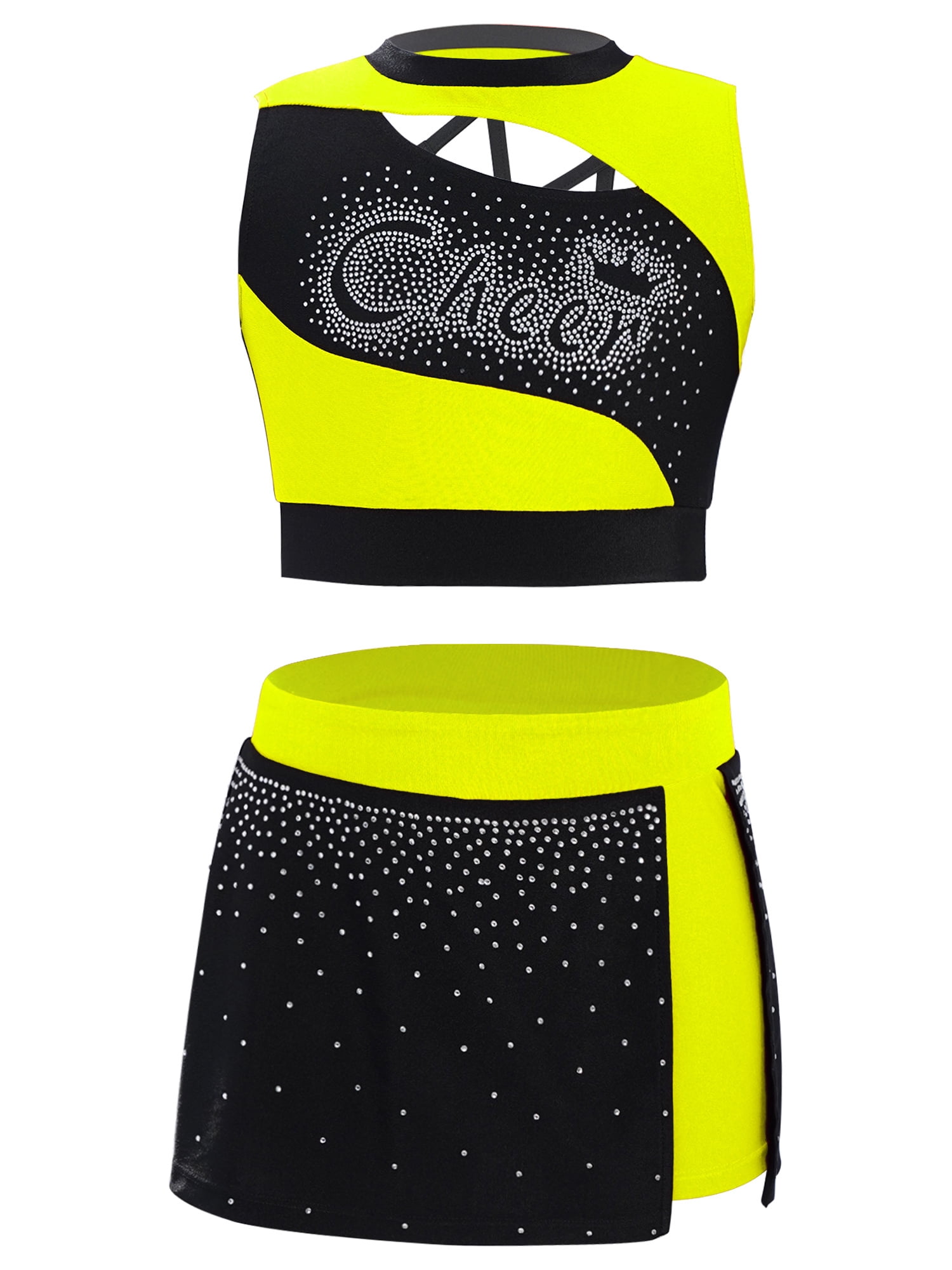 Lejafay Kids Girls Rhinestones Cheerleading Dance Outfit Cheer Leader ...