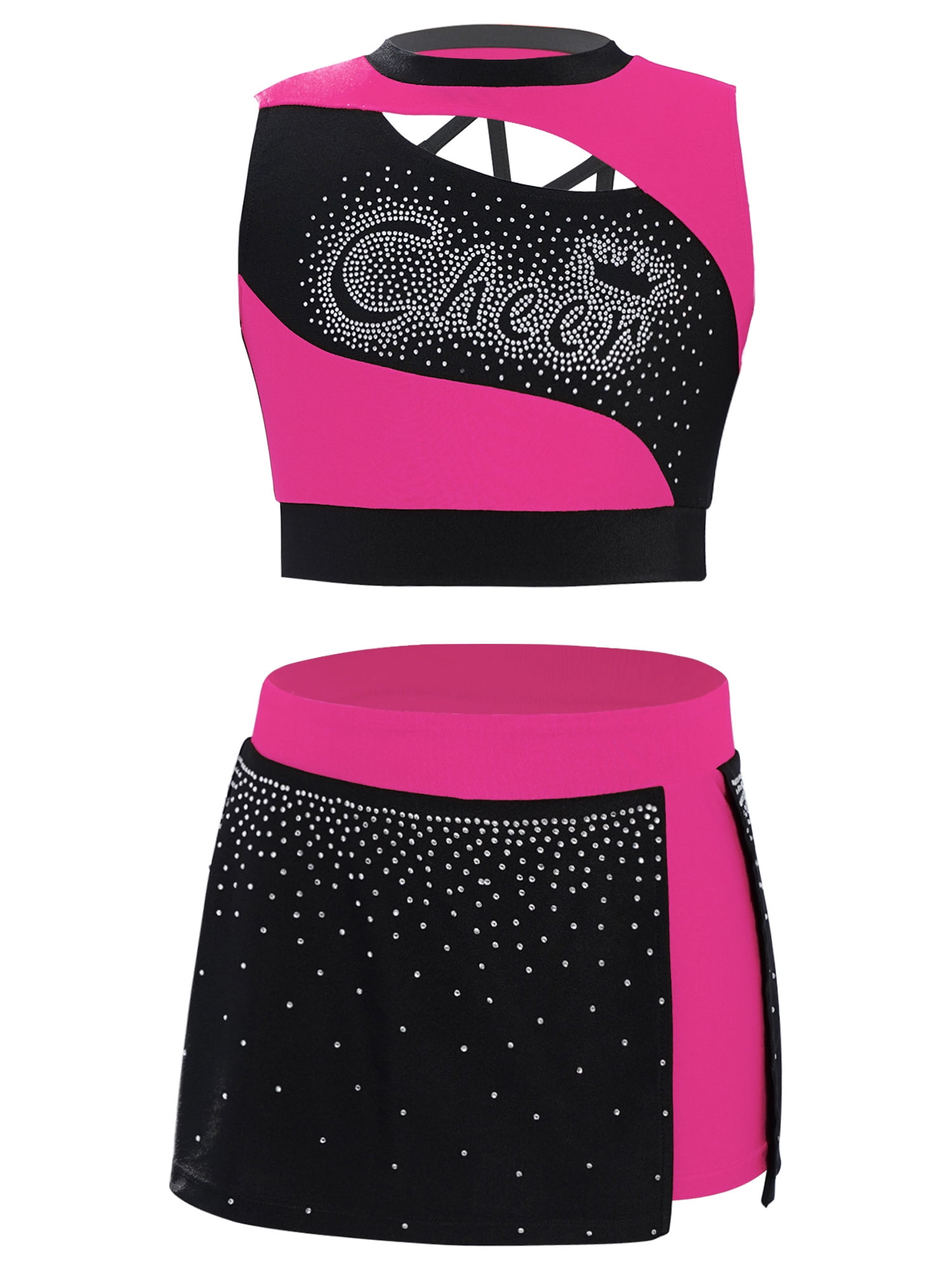 Lejafay Kids Girls Rhinestones Cheerleading Dance Outfit Cheer Leader ...