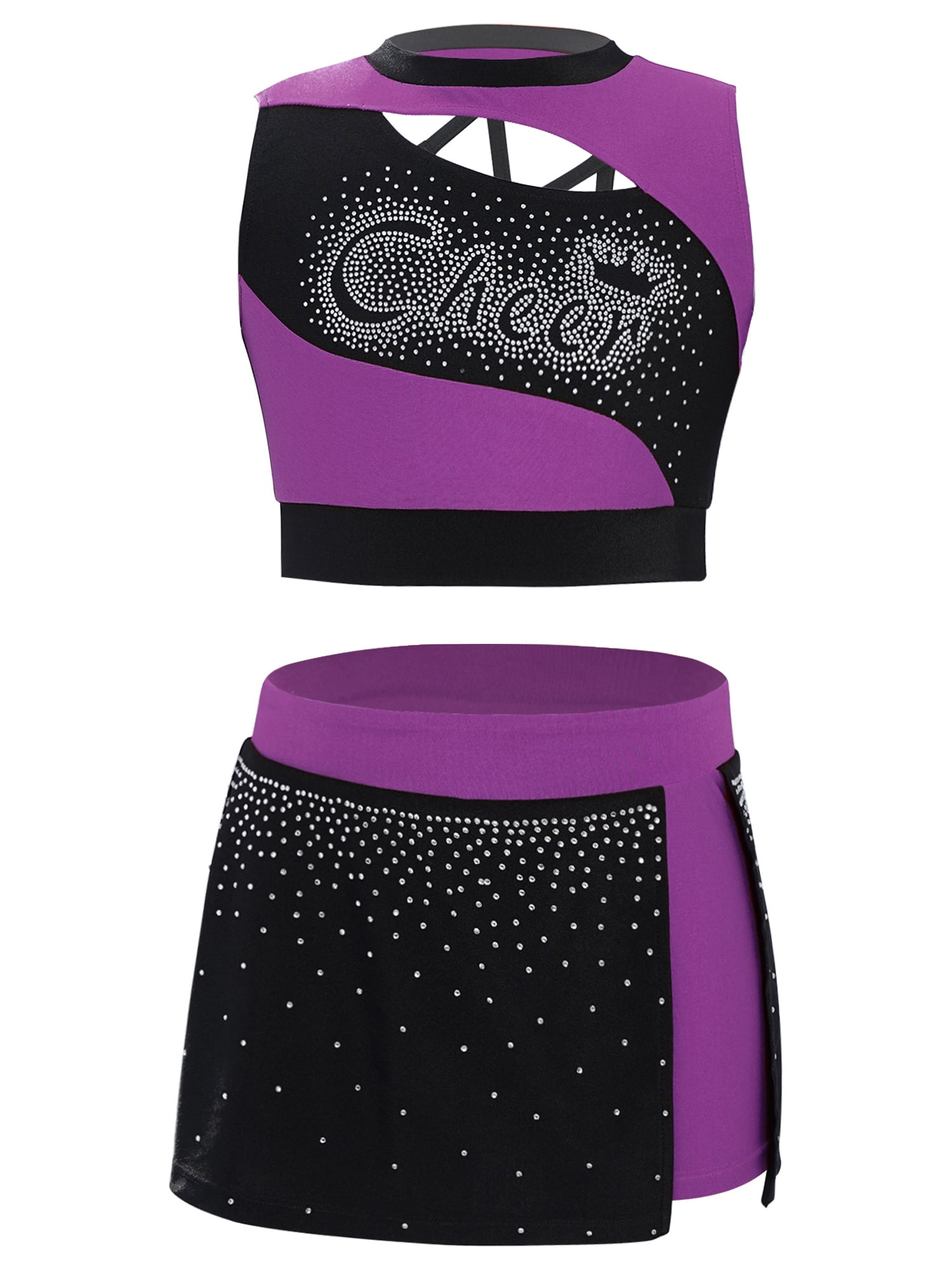 Lejafay Kids Girls Rhinestones Cheerleading Dance Outfit Cheer Leader ...