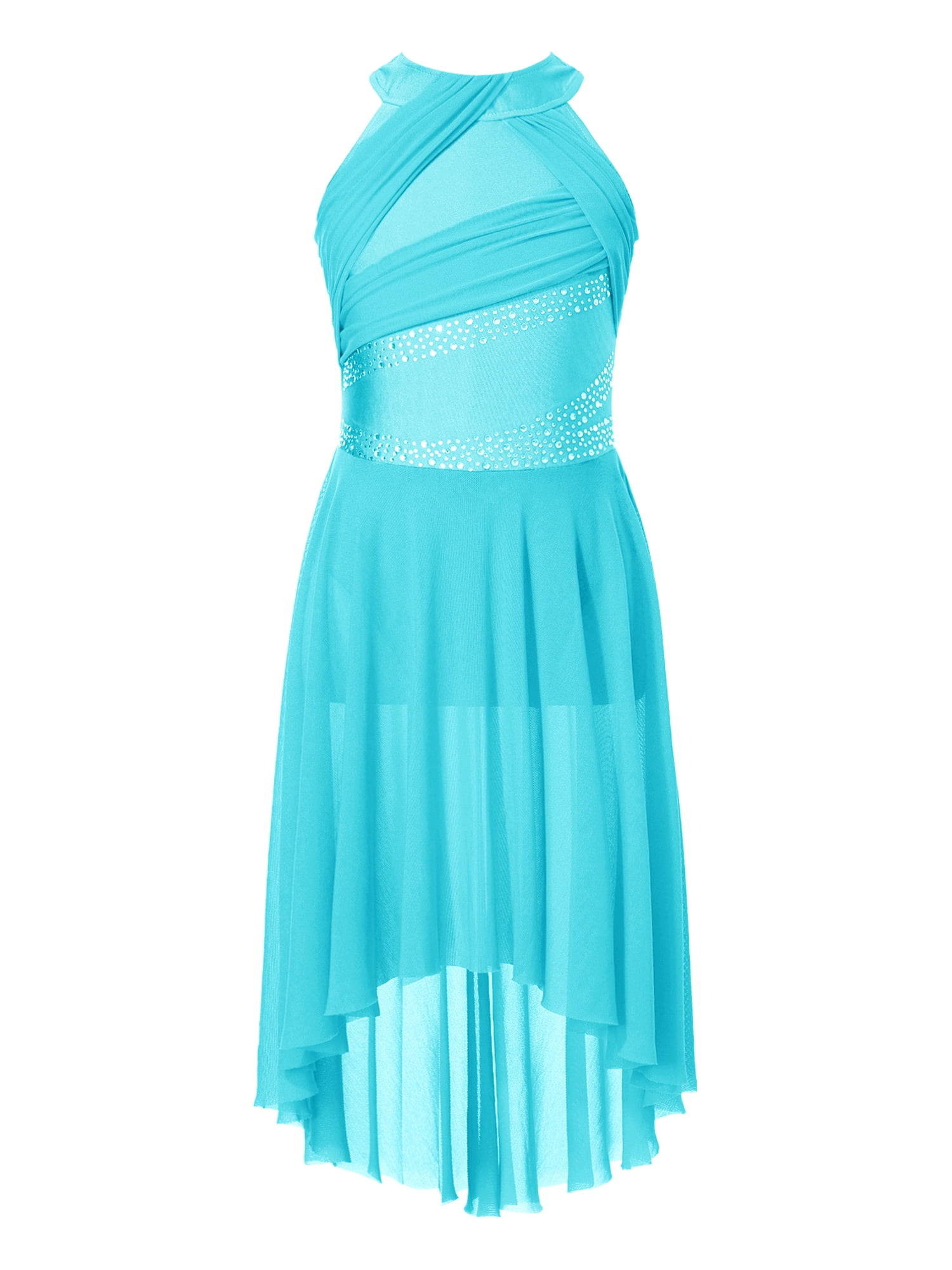Lejafay Kids Girls Rhinestones Halter Neck Lyrical Dance Dress Ballet ...