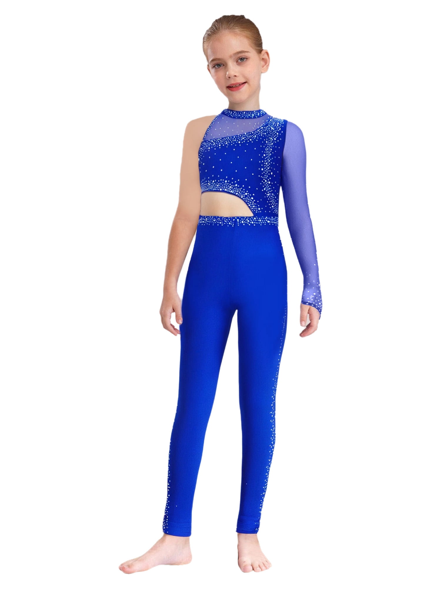 Lejafay Kids Girls Sparkly Mesh Splice Full Body Gymnastics Leotard ...