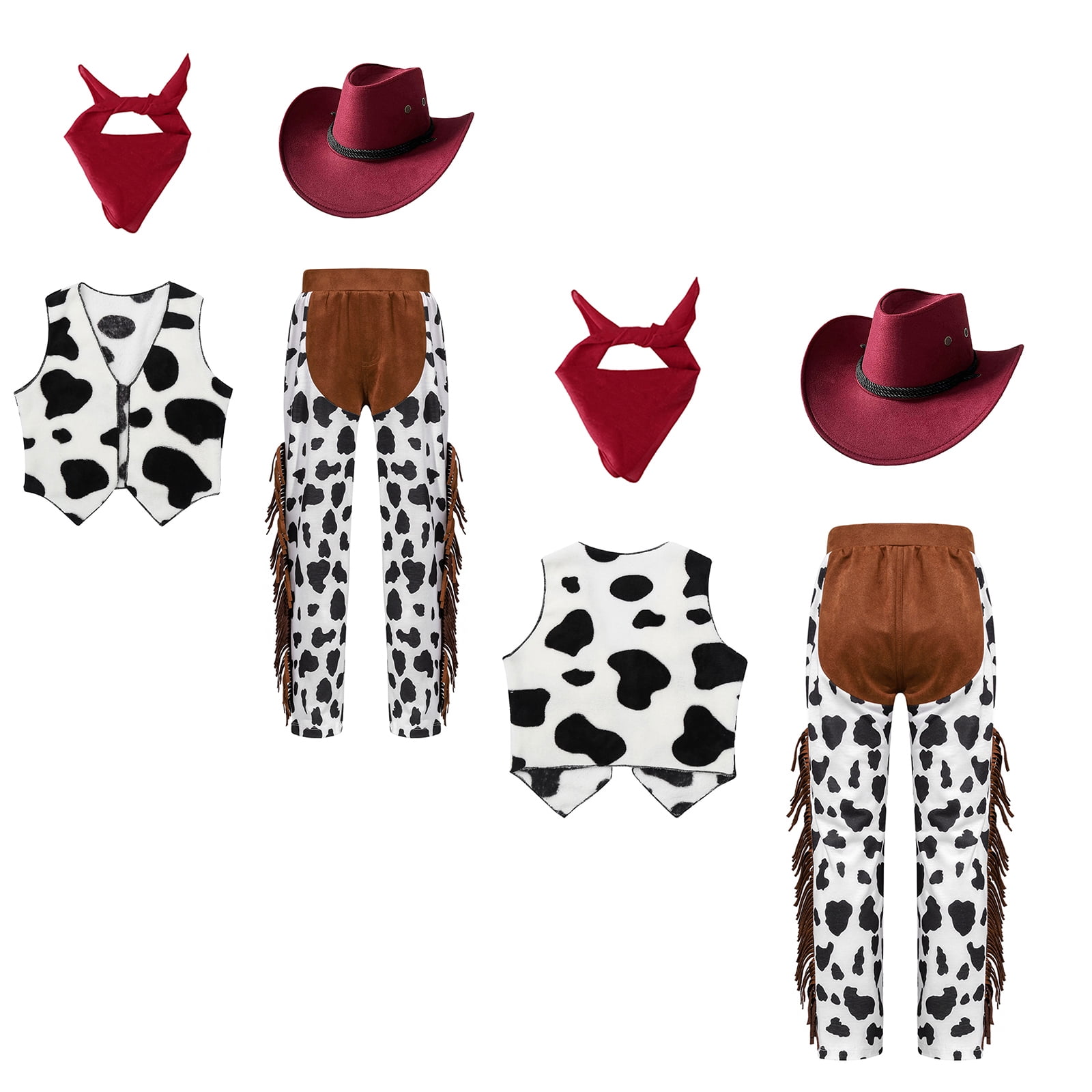 Lejafay Kids Western Rodeo Cowboy Cowgirl Outfits Cow Print Vest & Hat ...