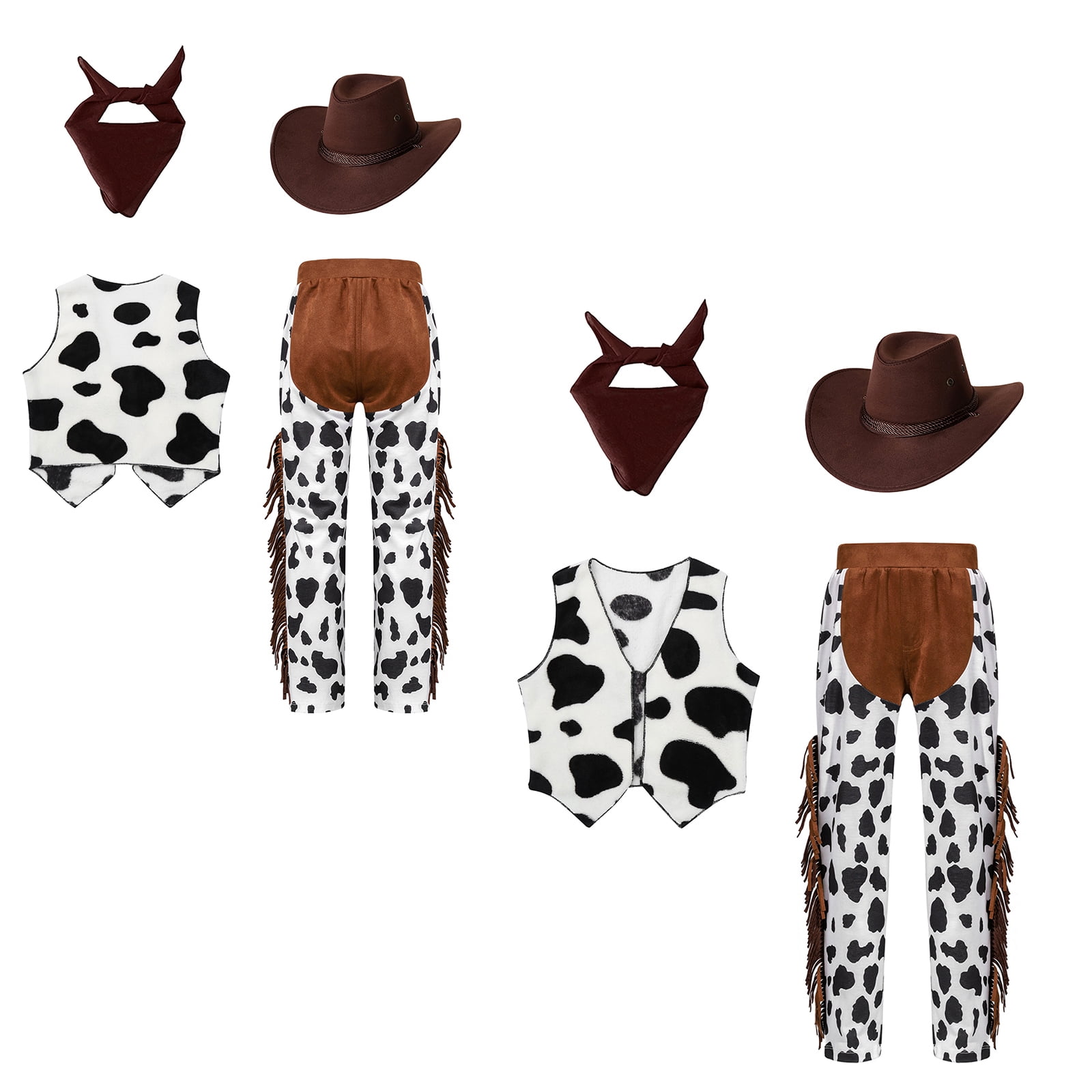 Lejafay Kids Western Rodeo Cowboy Cowgirl Outfits Cow Print Vest & Hat ...