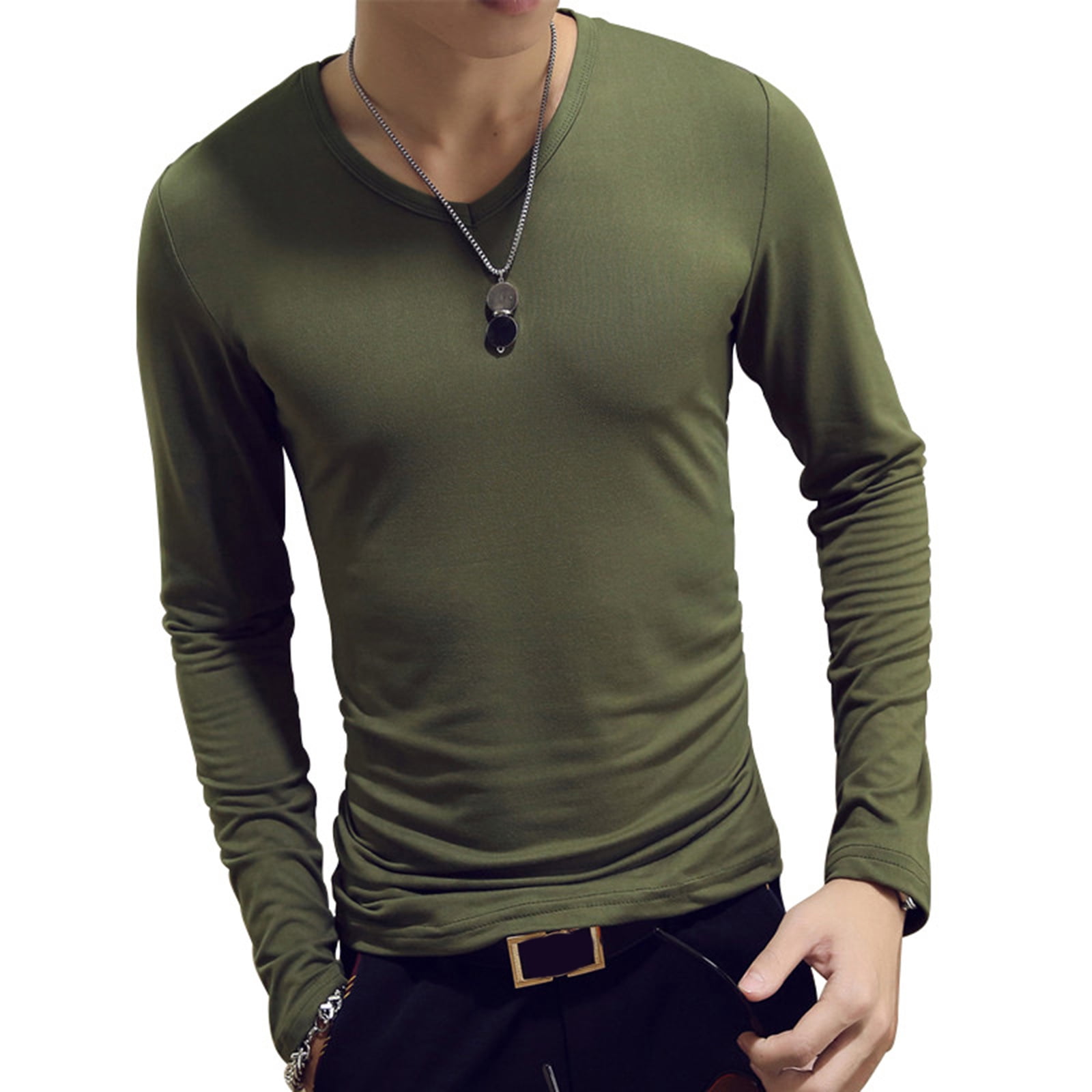 Lejafay Men Slim Fit Long Sleeve V-Neck T-Shirt Casual Athletic Muscle ...