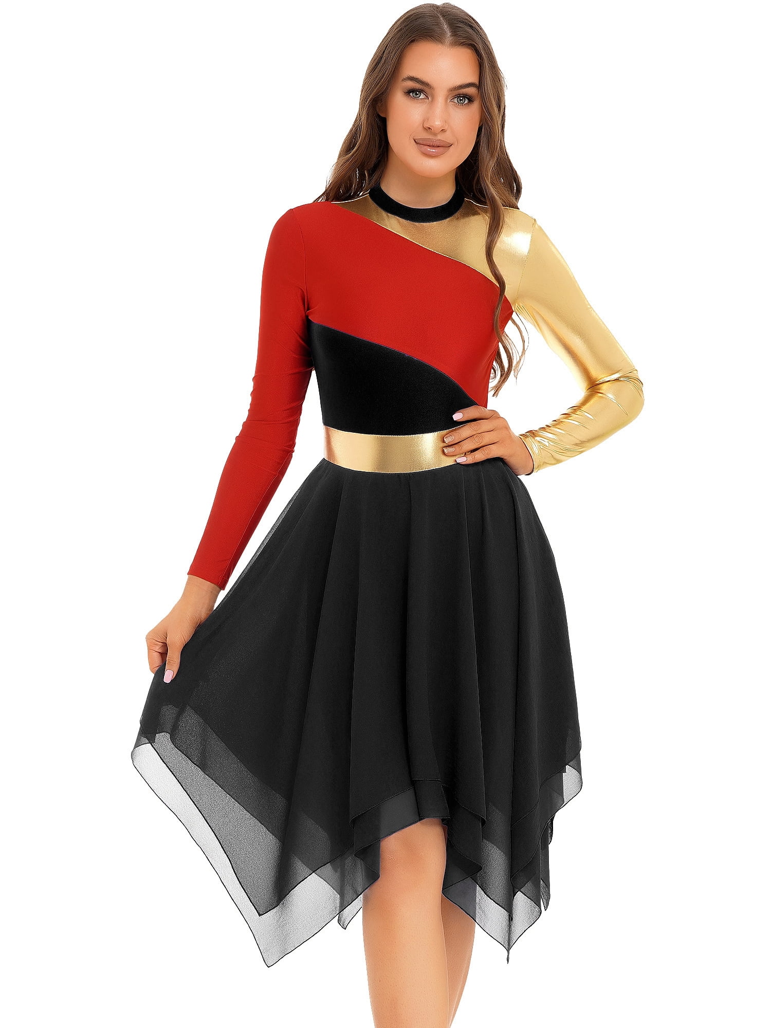 Lejafay Womens Metallic Color Block Lyrical Dance Dress Overlay Praise ...