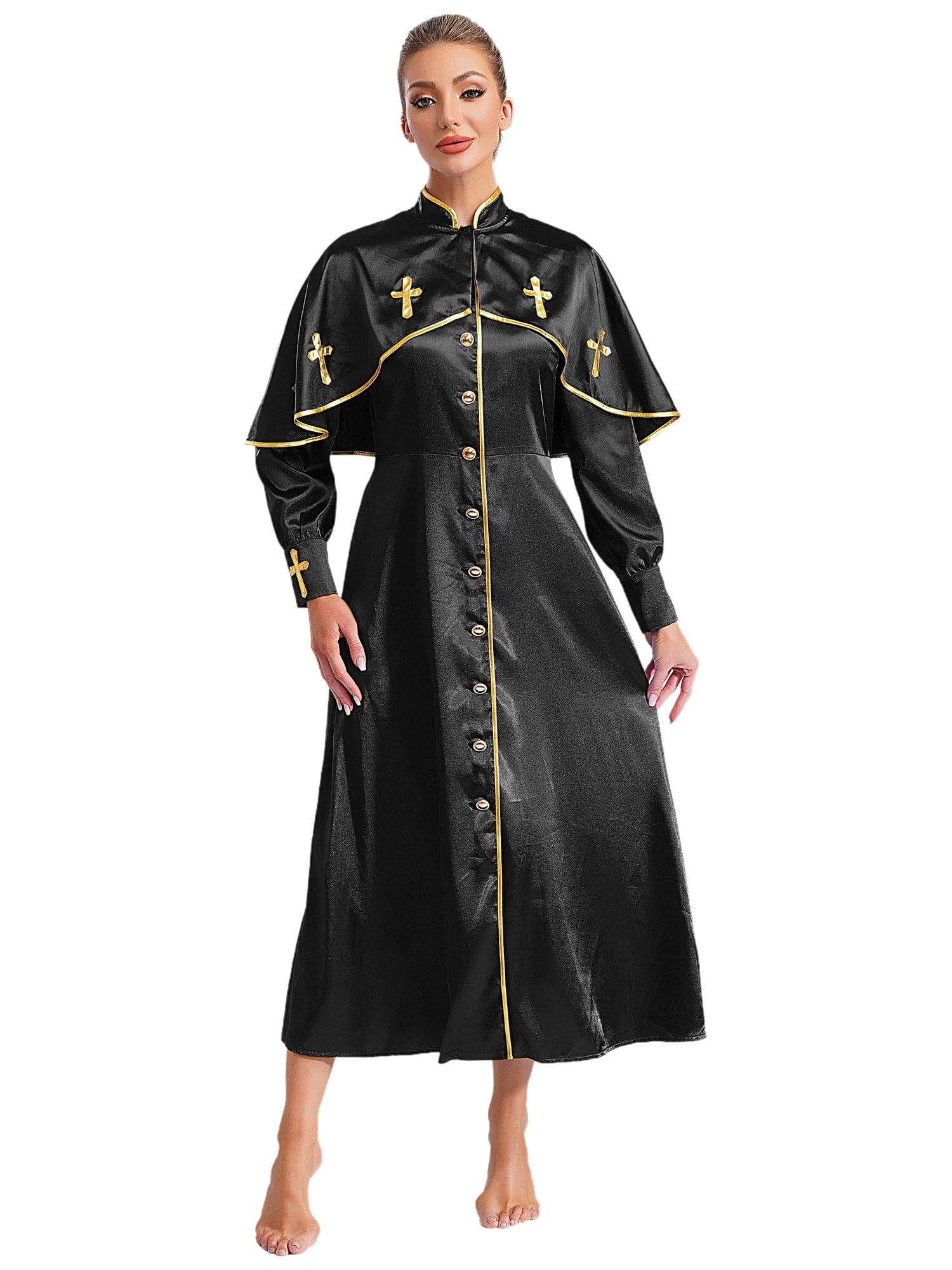 Lejafay Women's Clergy Robe Long Sleeve Button Down Loose Maxi Gown ...