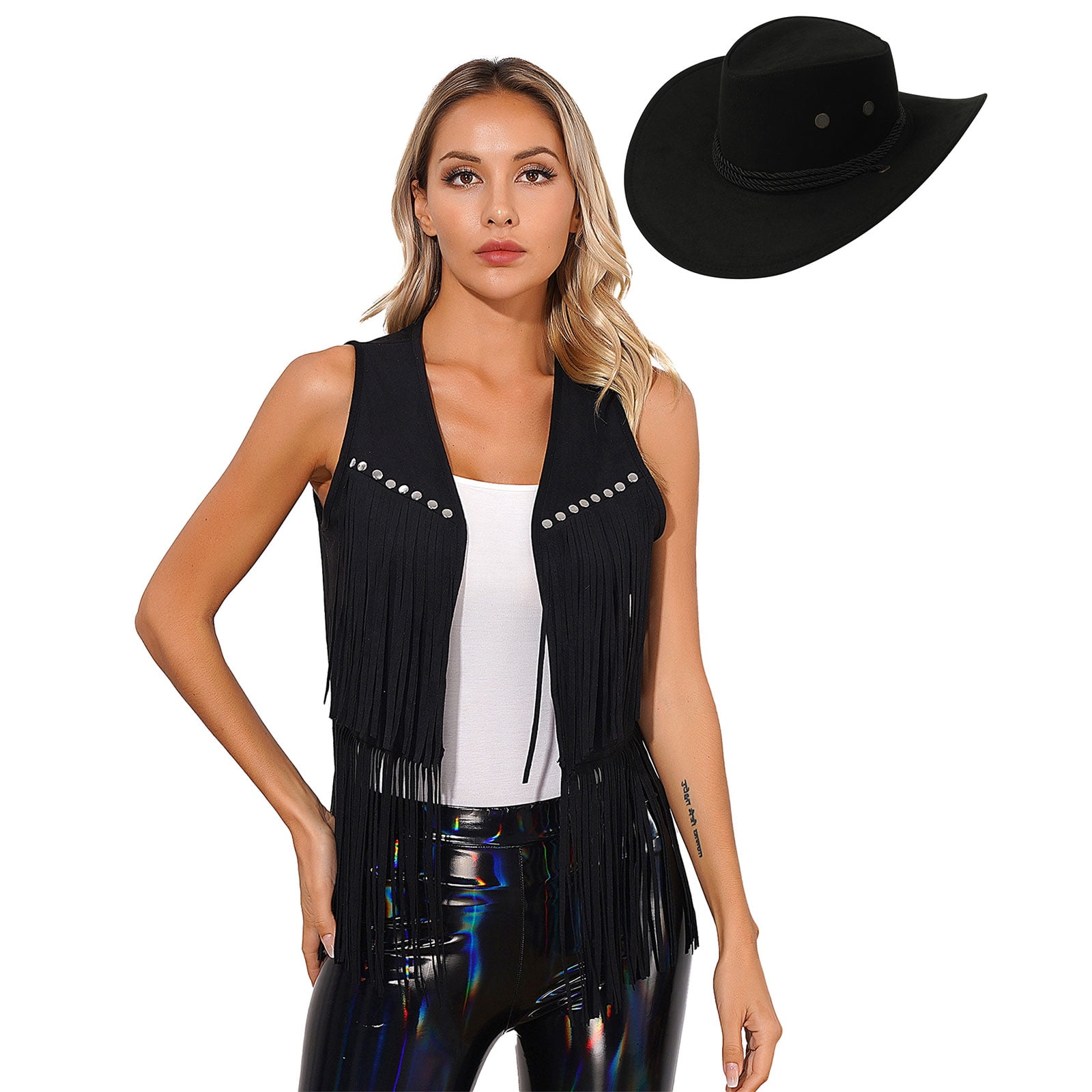 Lejafay Womens Western Cowgirl Costume Sleeveless Tassel Vest Jacket ...