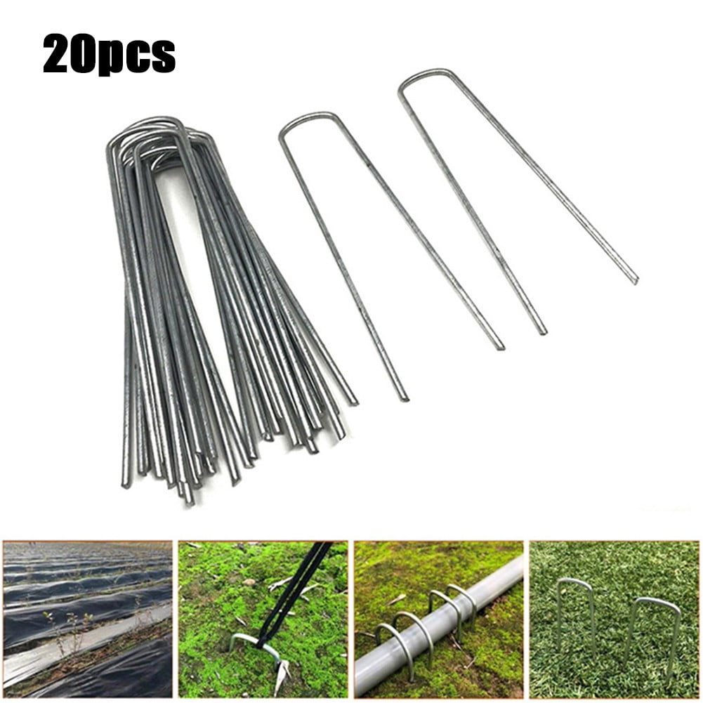 Leke 20pcs U-Shaped Gardening Nails Anchor Pins, Galvanised Metal ...