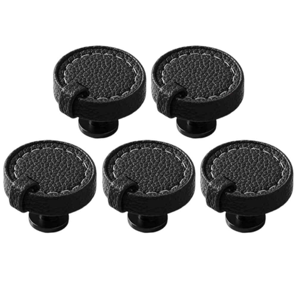 Leke 5 Pack Brown Leather Drawer Pulls Round Leather Handles Cabinet Knobs - Walmart.com