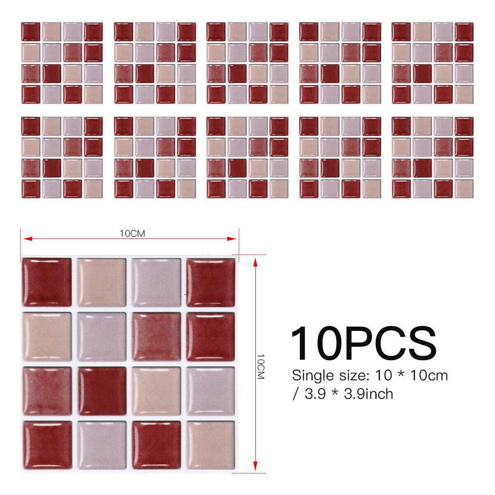 Leke Revamp Your Walls with 10Pcs Waterproof Tile Stickers, Retro PVC ...