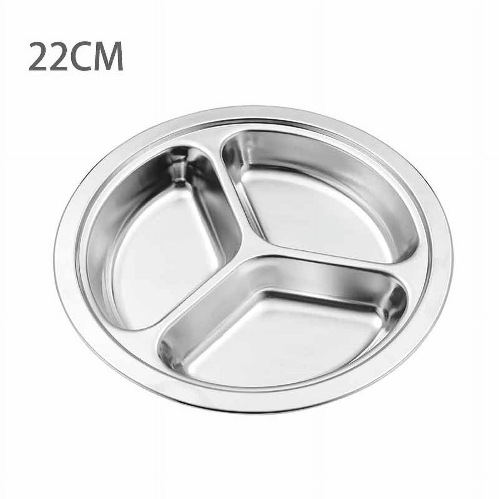 Leke Stainless Steel 3 Sections Round Divided Dish Dia 8.8inch Snack ...