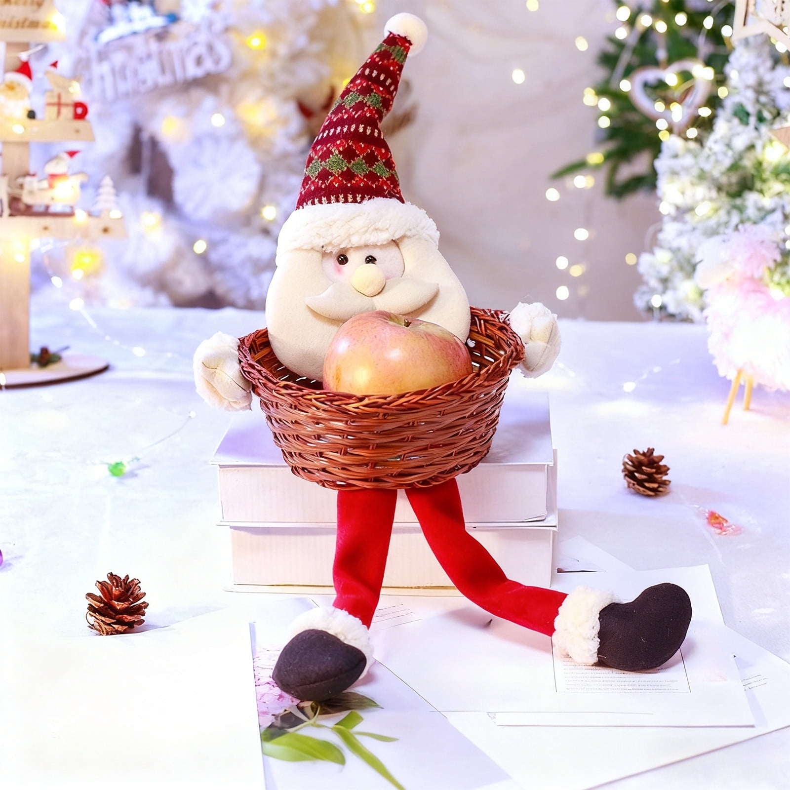 Lekihaqq Christmas Candy Basket Santa Claus Doll Fruit Gift Storage ...