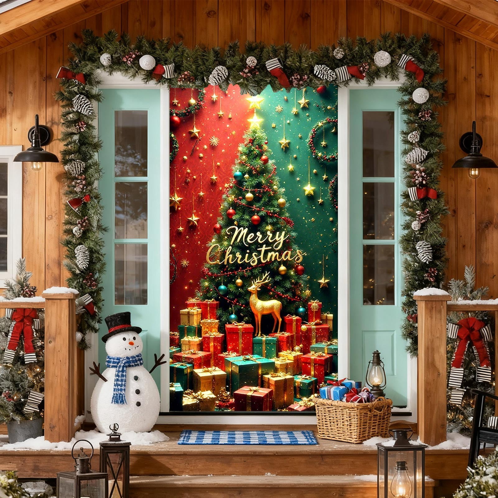 Lekihaqq Christmas Door Cover Santa Claus Decorations Holiday Polyester ...