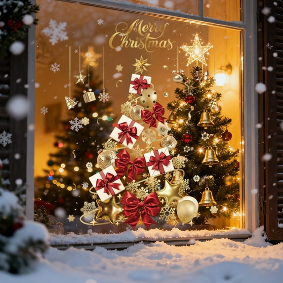 Lekihaqq Christmas Window Stickers Reusable Static Cling, Waterproof ...