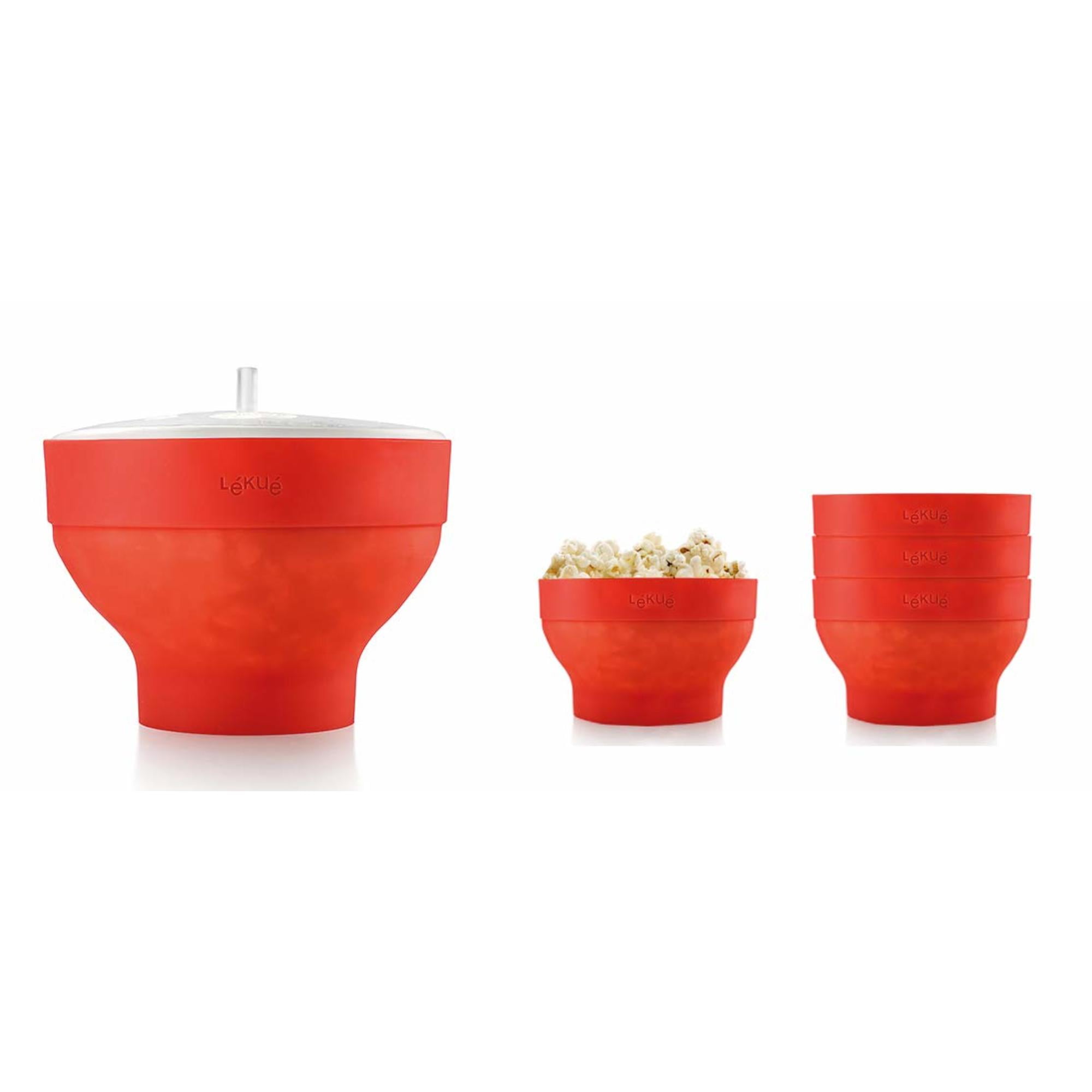 Lekue Jumbo Popcorn Maker with 4 Collapsible Bowls - Platinum Silicone ...