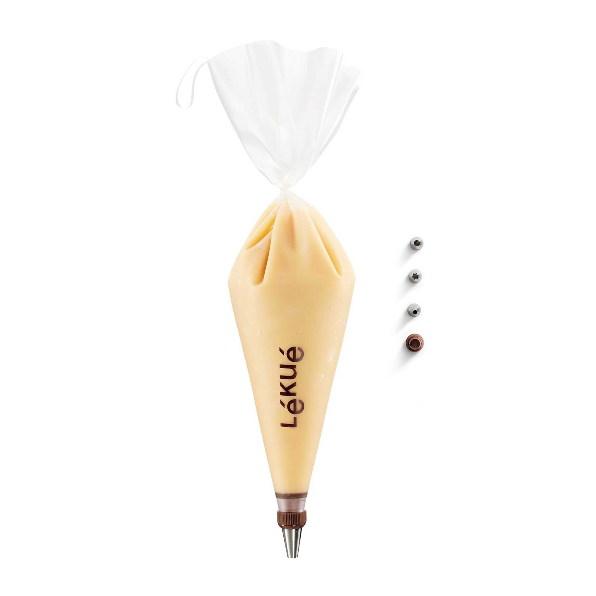 Lekue Reusable Piping Bag Set with 3 Tips, Silicone and Stainless Steel ...