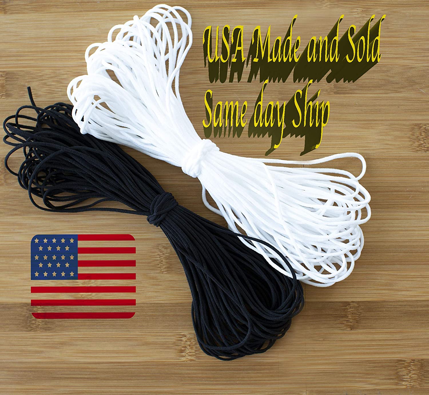 Lelaffet Elastic Cord Earloop for Face Mask Making Black&White Pack 2 ...