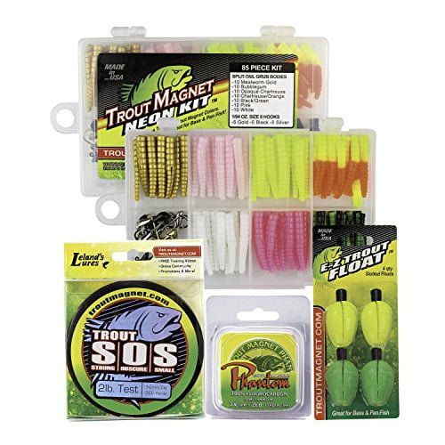 Leland's Lures Trout Magnet Ultimate Bundle - 85 Piece Neon Grub Kit ...