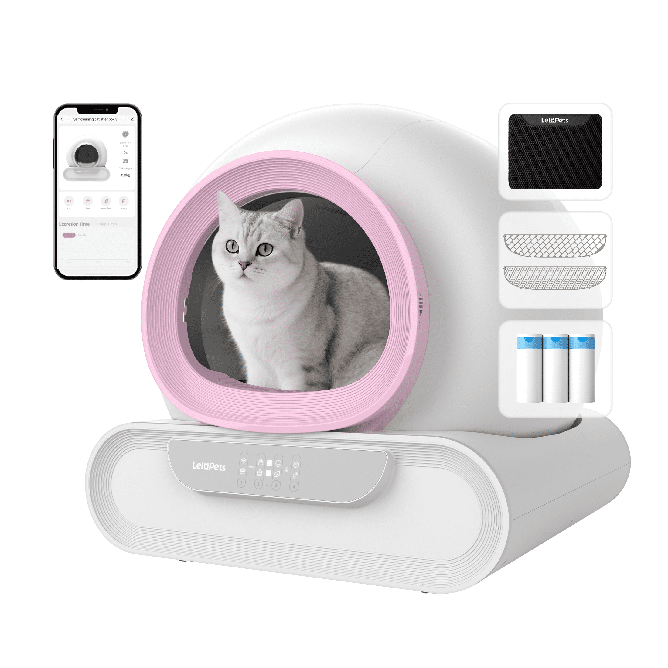 LeloPets D1 self-cleaning litter box, app controlled, automatic safety ...