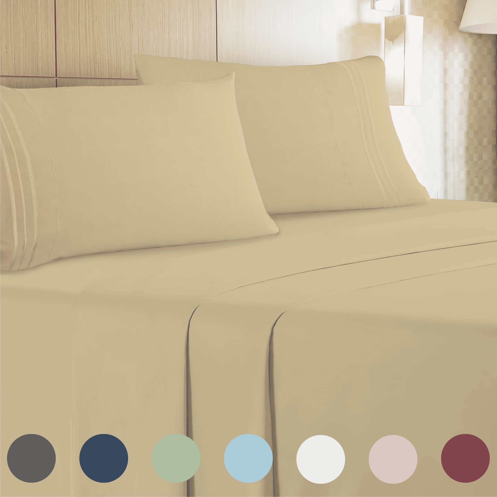 Leluxe Home 3-Piece Traditional Beige Solid Print Twin Bed Sheets ...