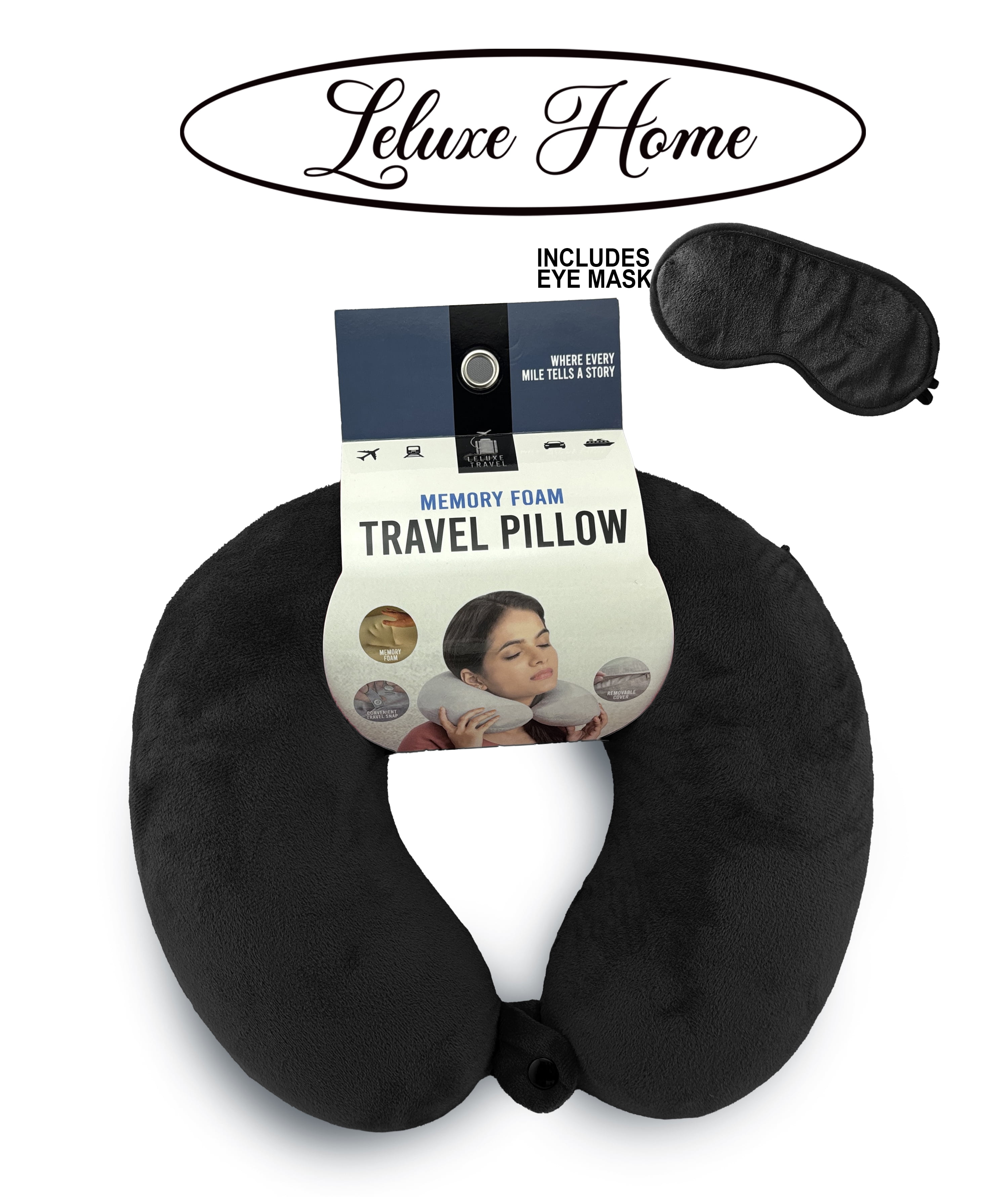Leluxe Home Travel Neck Pillow and Eye Mask set - Memory Foam Travel ...