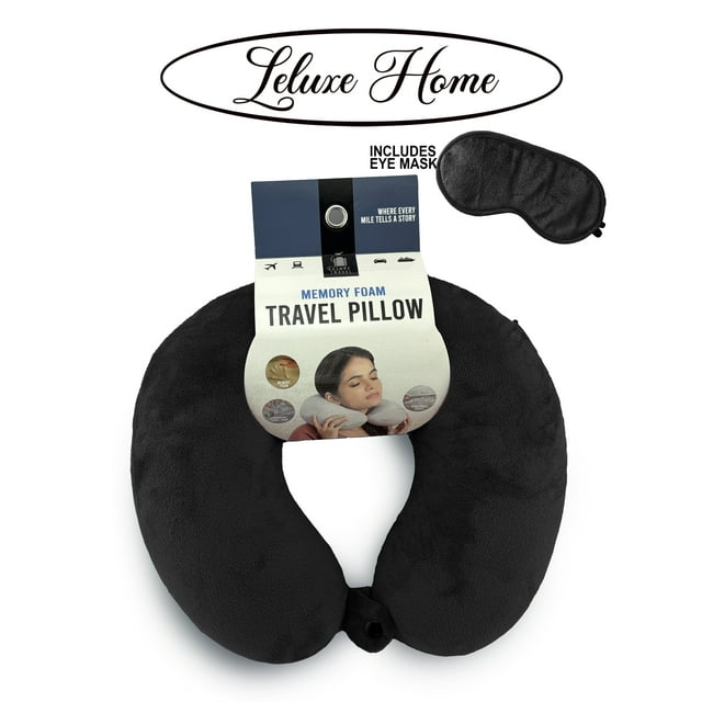 Leluxe Home Travel Neck Pillow and Eye Mask set - Memory Foam Travel ...