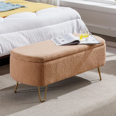 Storage Bench with Upholstered Rolled Arm Ottoman Bench Couch w/ Solid ...