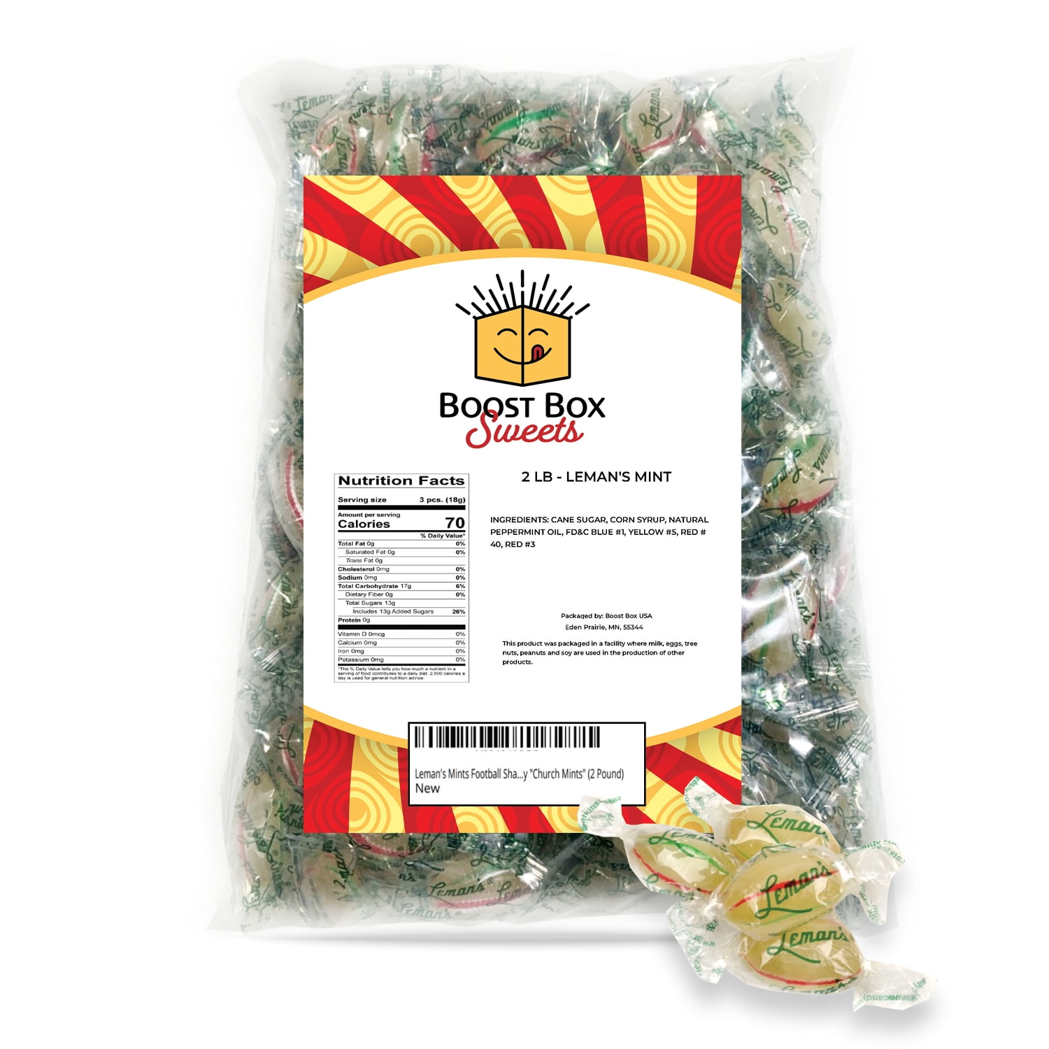 Leman's Mints Football Shaped Peppermints Individually Wrapped Hard ...