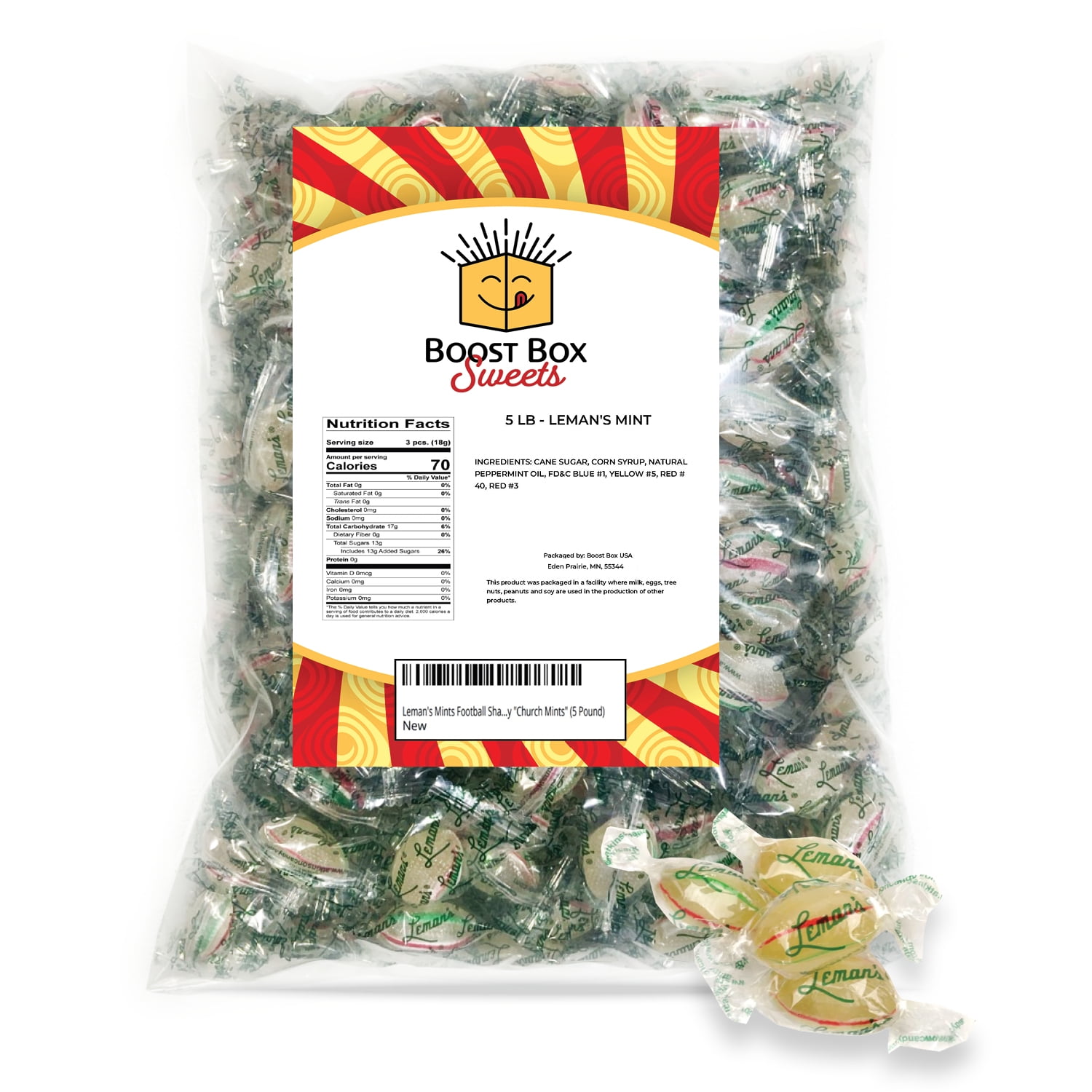 Leman's Mints Football Shaped Peppermints Individually Wrapped Hard ...