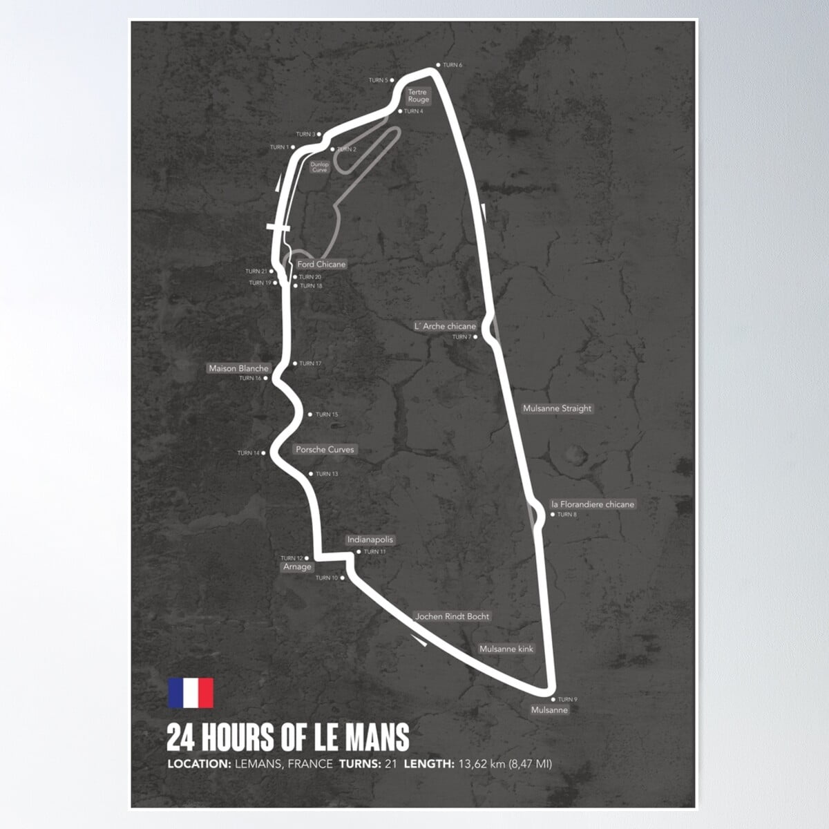 Lemans Circuit - Racetrack Map Poster Poster Wall Art, Modern Wall Decor, 24x36 UNFRAMED ...