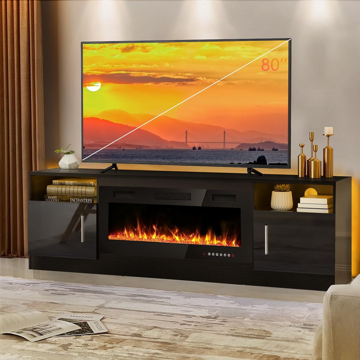 Lemberi Fireplace tv Stand with 36 inch Fireplace Up to 80" TVs,LED ...