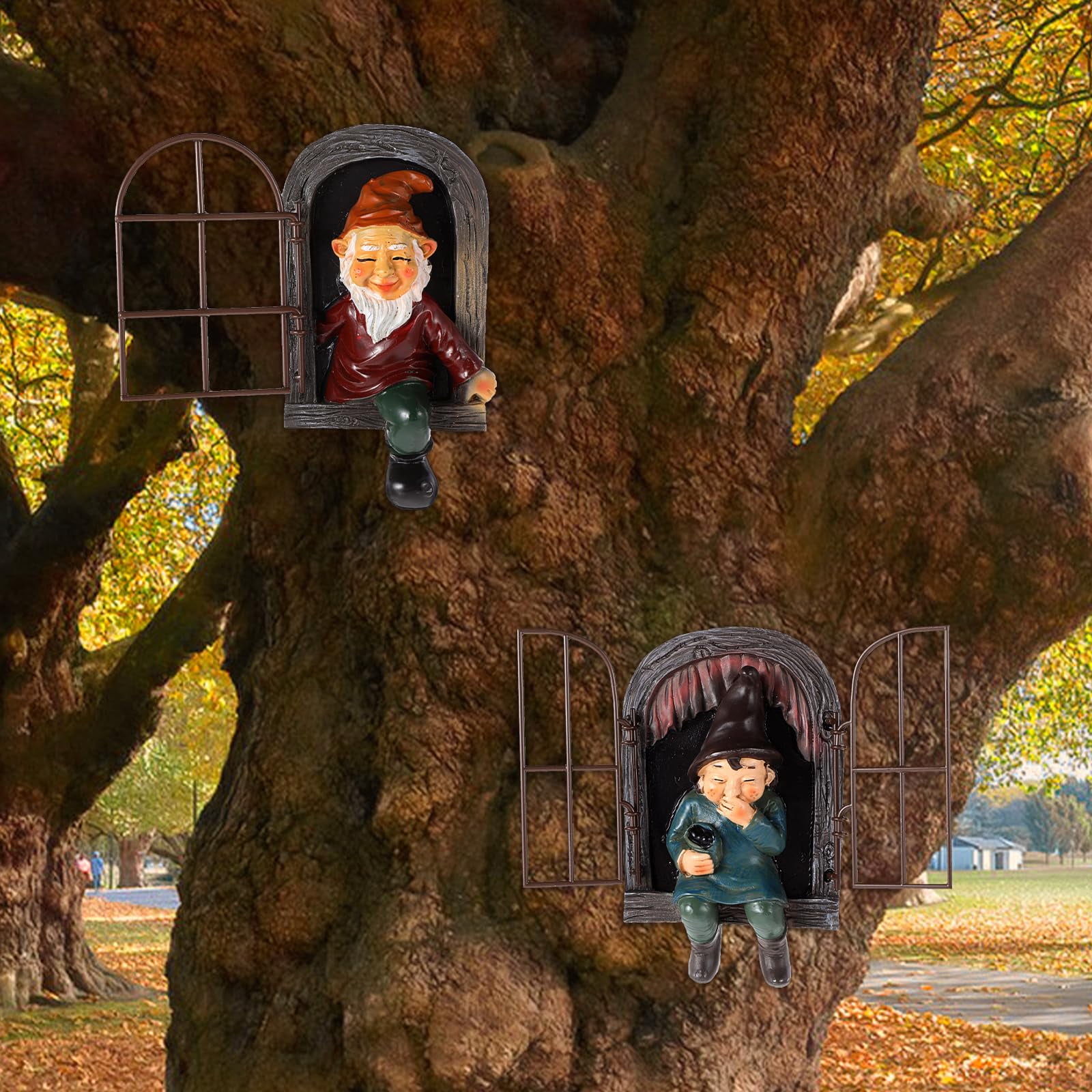 Lemecima 2 Pieces Gnome Statue Elf Out The Door Tree Hugger Garden ...