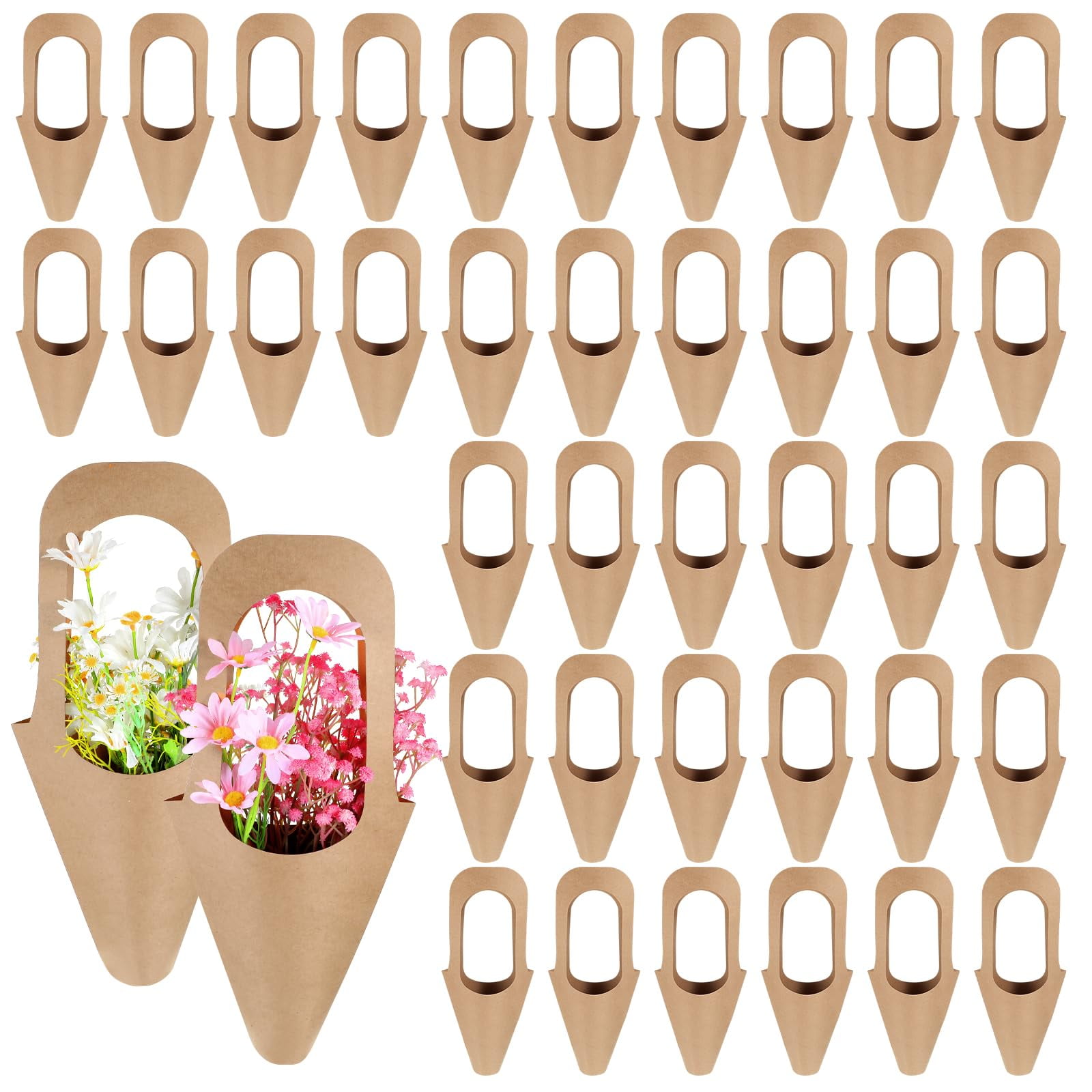 Lemecima 40 Pcs Kraft OIF8 Paper Flowers Gift Bags Bouquet with Handle ...