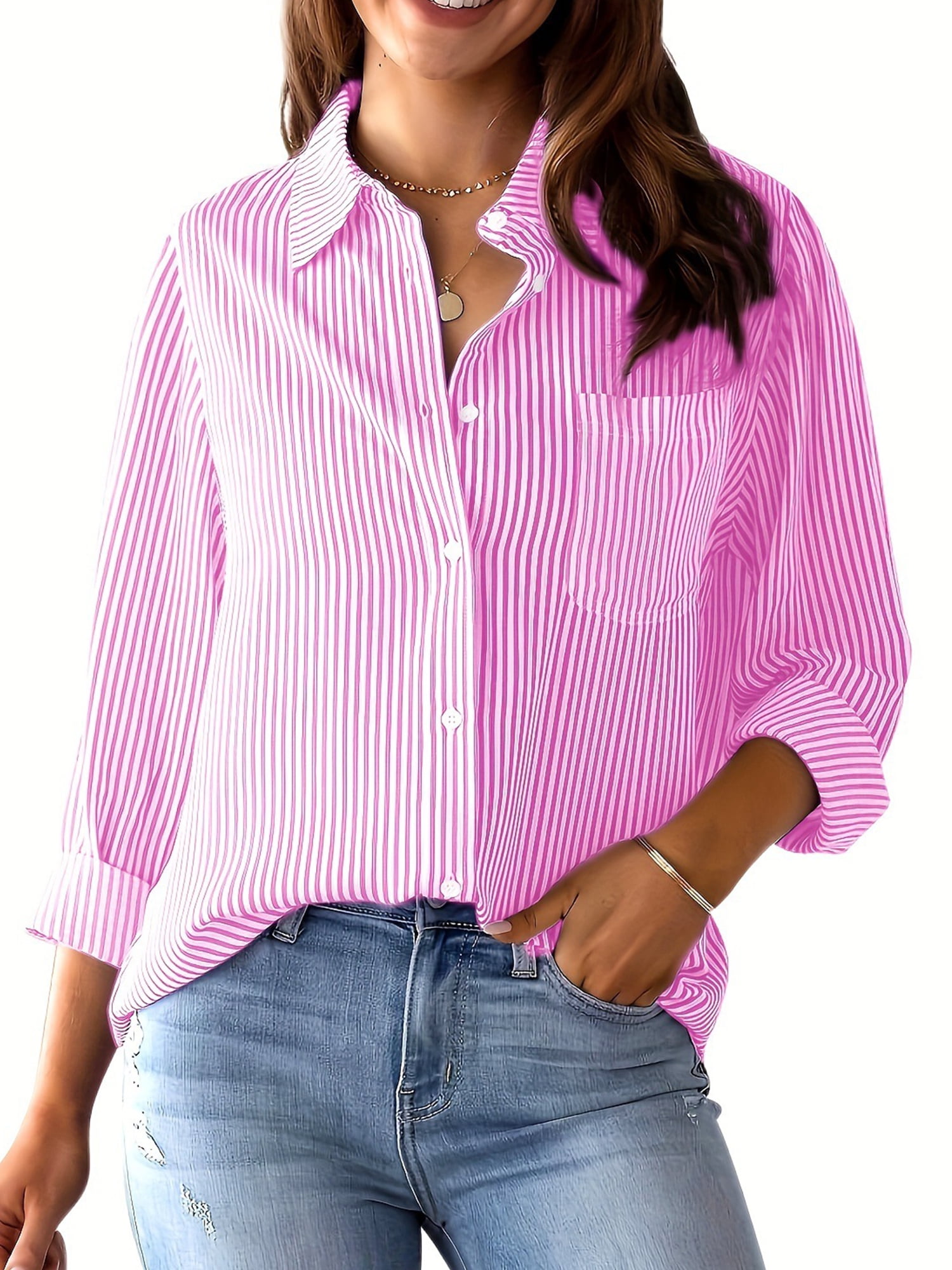 Lemento Ladies Shirts Button Down Blouse Long Sleeve Tops Women Loose Tunic Shirt Lapel Neck Top ...