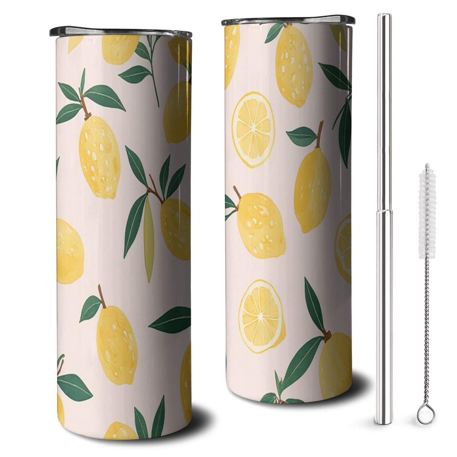 Lemon 20oz Tumblers with Lid Straw Stainless Steel Travel Cups for ...