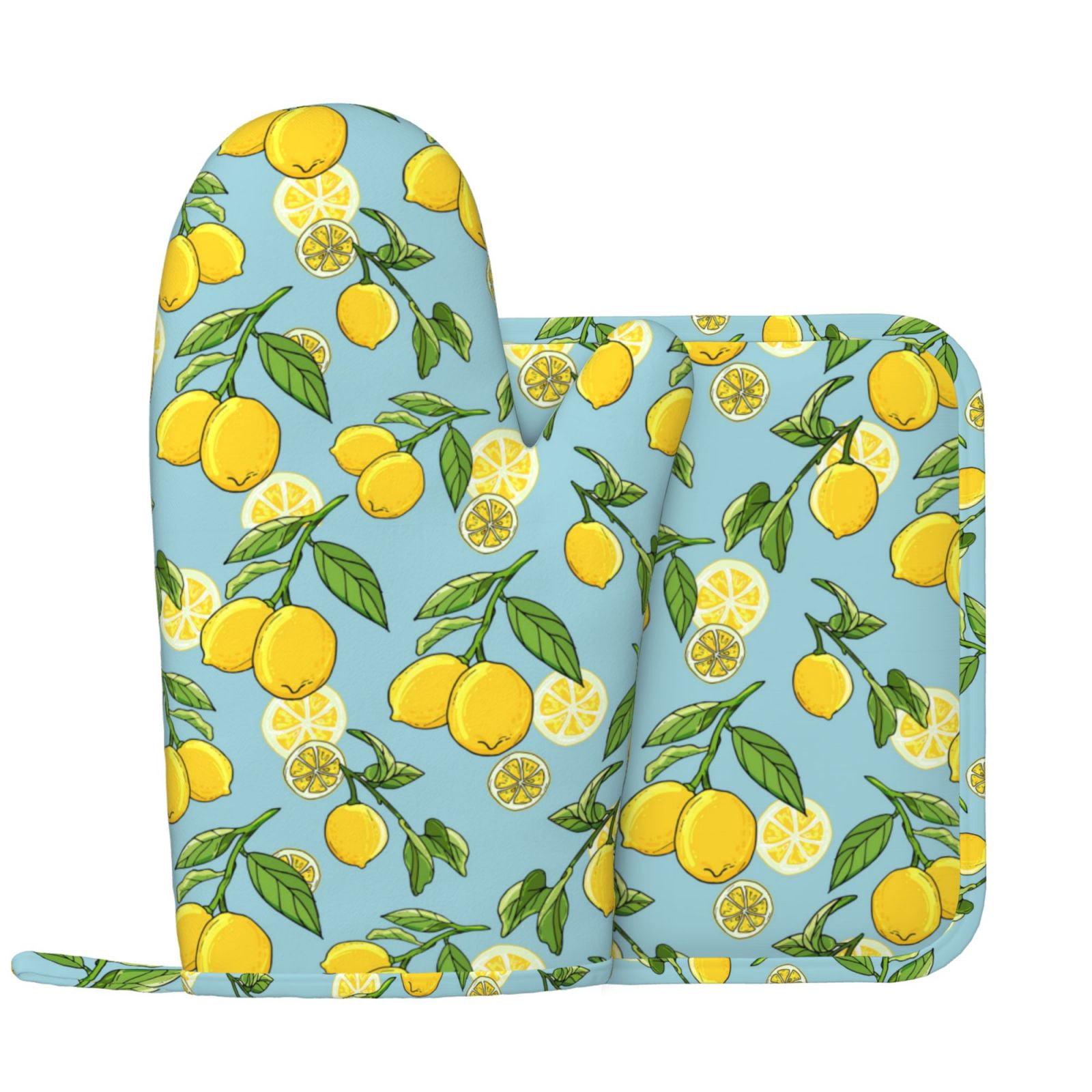 Lemon (3) Oven Mitts and Pot Holders Sets with 1 Non-Slip Left Silicone ...