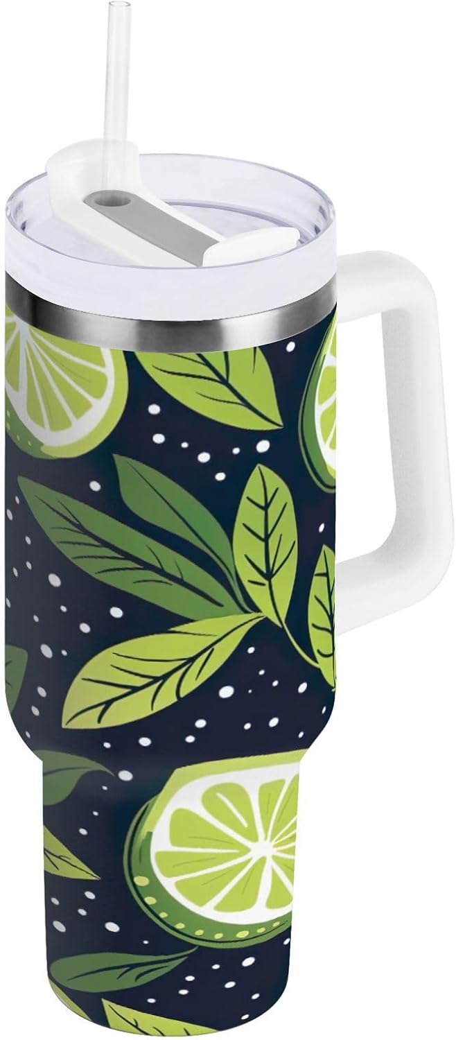 Lemon 40 oz Tumbler with Handle Straw & Lid Stainless Steel Vacuum ...